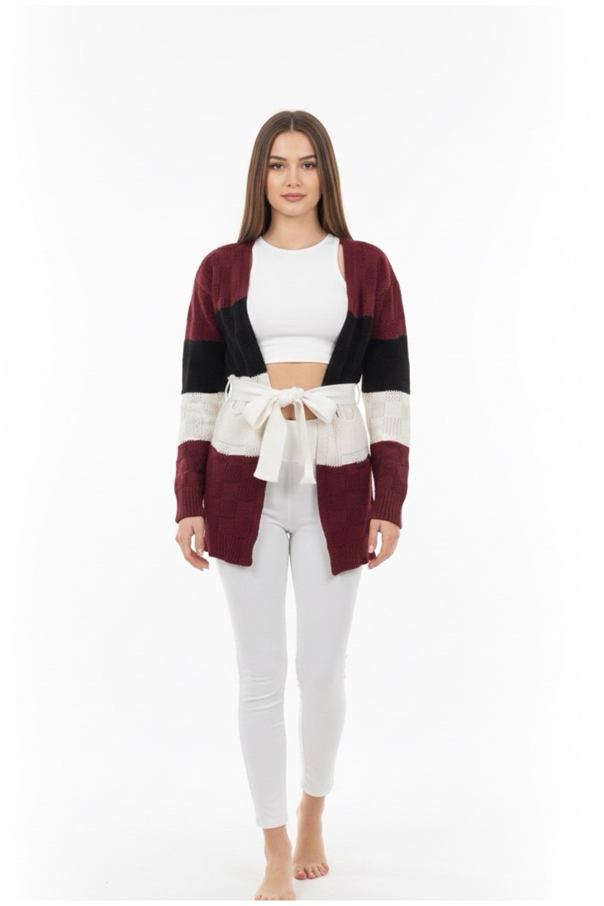 rushana Kadın renkli cepli kuşaklı slim fit triko hırka - Fiyatı, Yorumları
