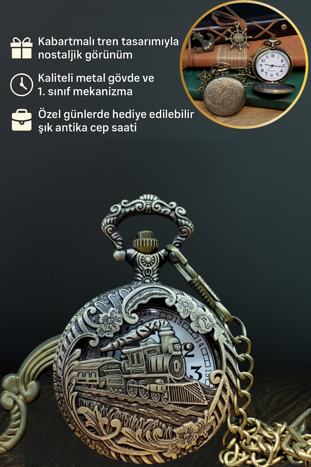 Tamsena Store Nostaljik Tren Tasarımlı Metal Köstekli Cep Saati ...