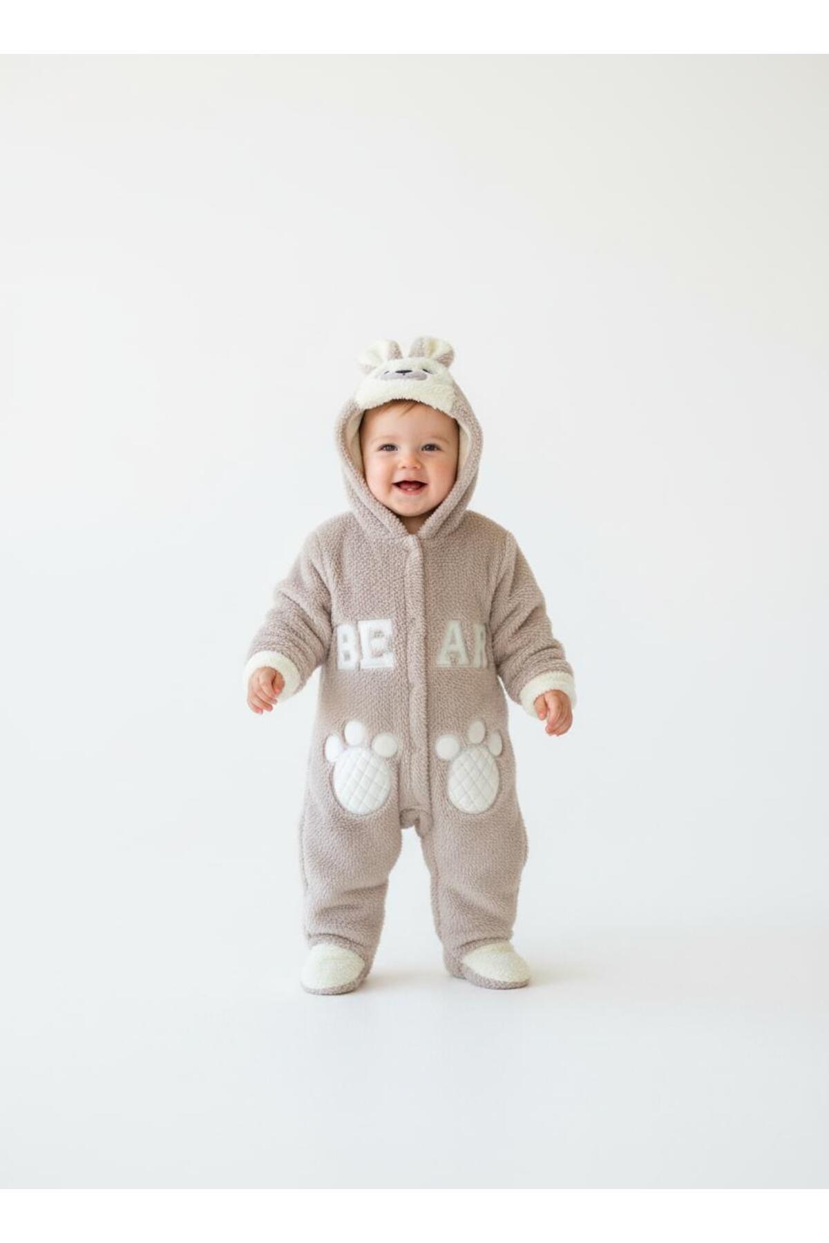 Bebemio Boutique Peluş Ayıcıklı Bebek Tulumu Kışlık Takım Kapşonlu ...