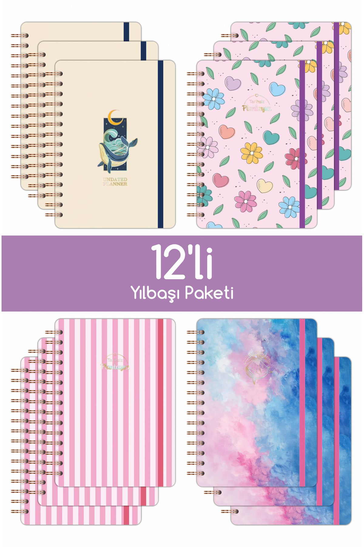 DİVAL 12'li Tarihsiz Planlayıcı Ajanda Yılbaşı Hediye Seti - 15x21 cm ...