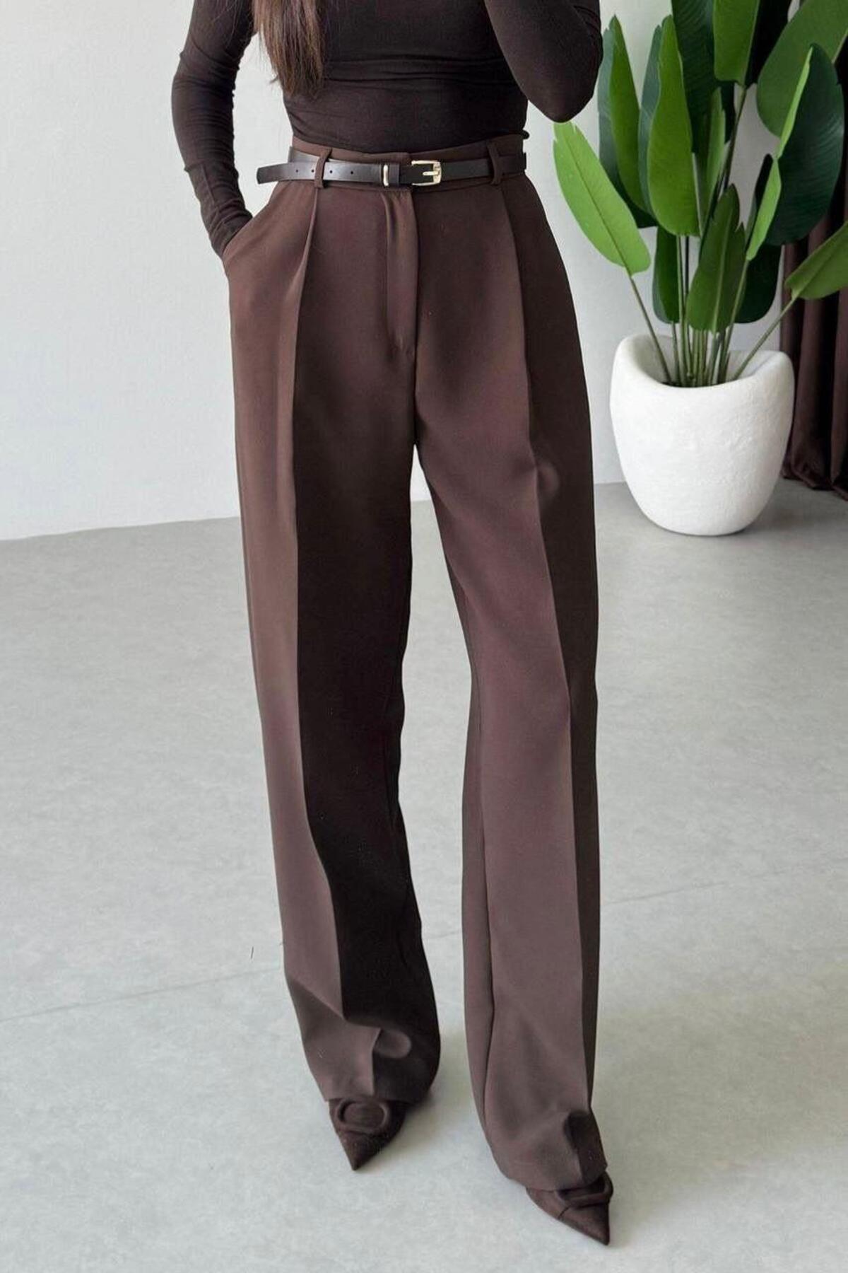 Mine Tan Butik talie înaltă Pantaloni de damă model Palazzo - maro ...