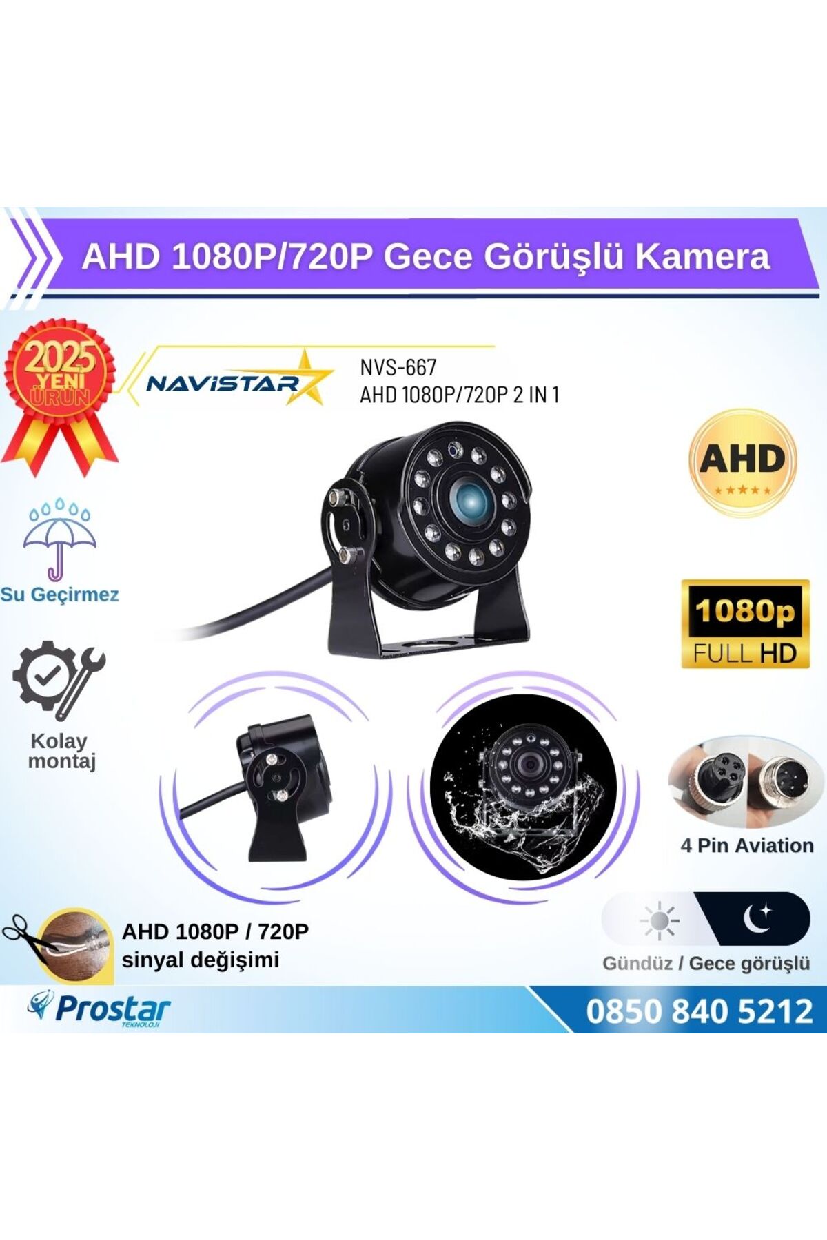 Navistar AHD 1080P/720P Yuvarlak tip Metal Kasa 11 Ledli Gece Görüşlü ...