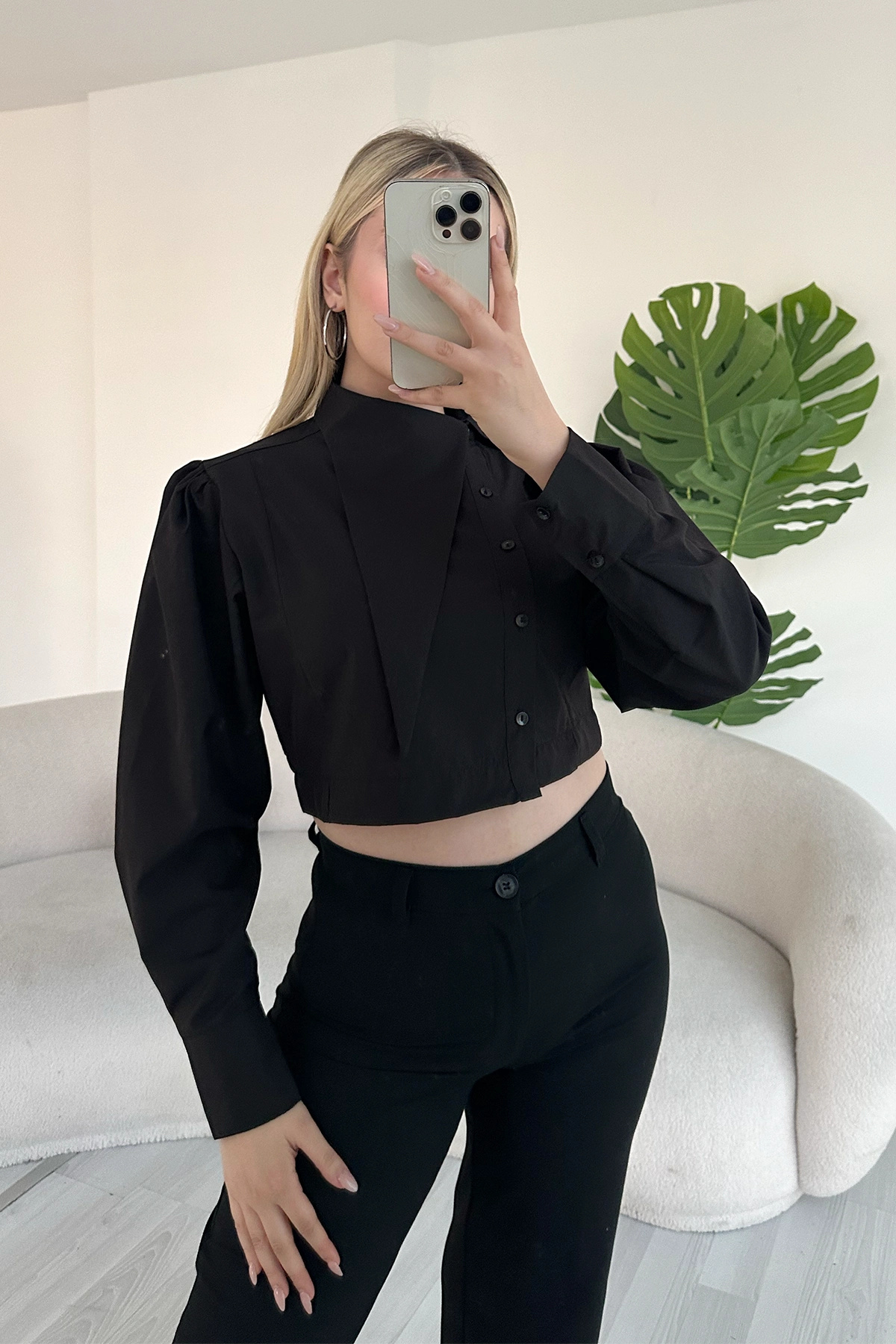 VİSKALİ Asimetrik Yaka Poplin Siyah Gömlek - Fiyatı, Yorumları