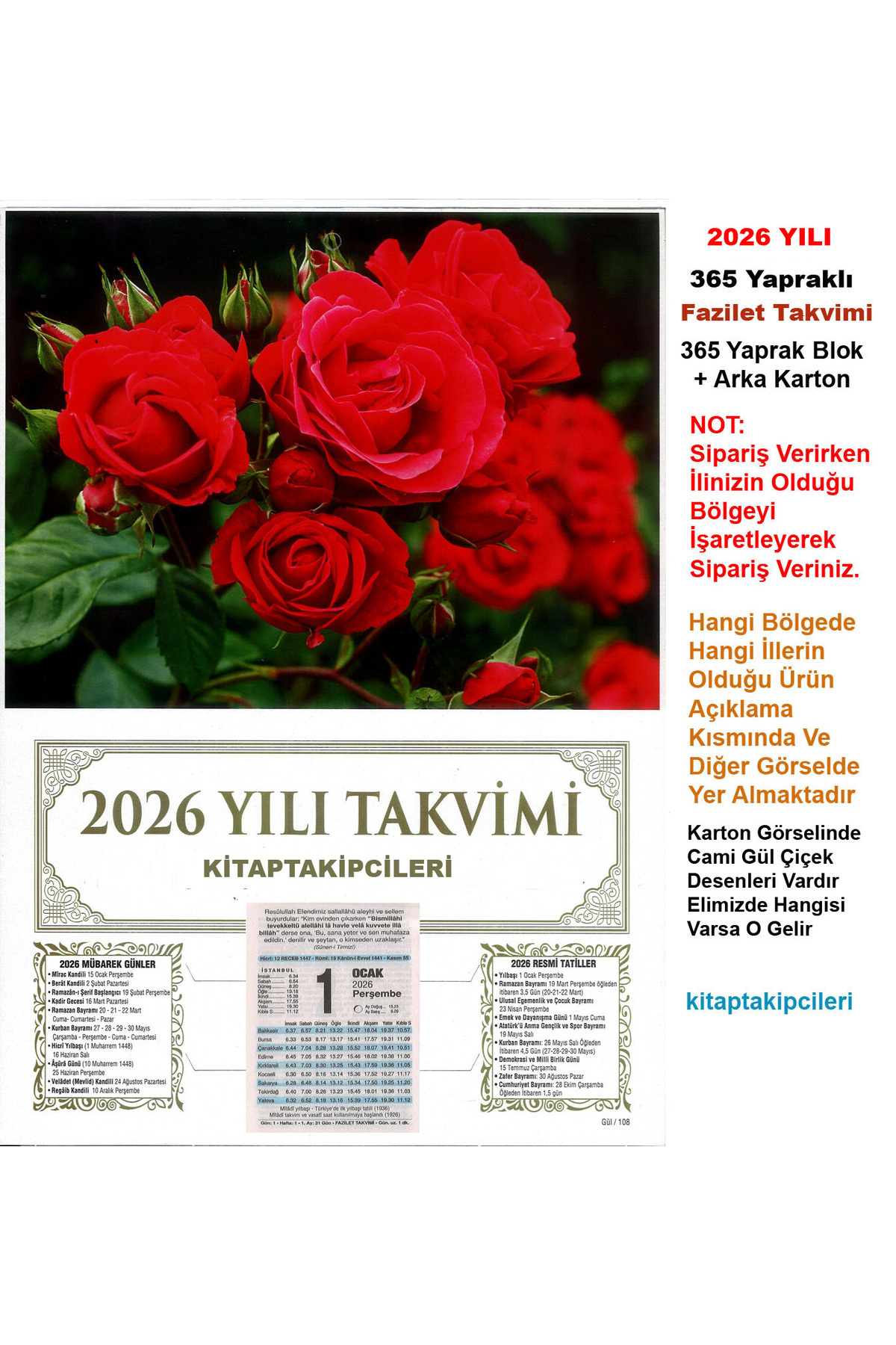 kitaptakipcileri 2026 Yılı Namaz Vakitli Yapraklı Fazilet Duvar Takvimi ...