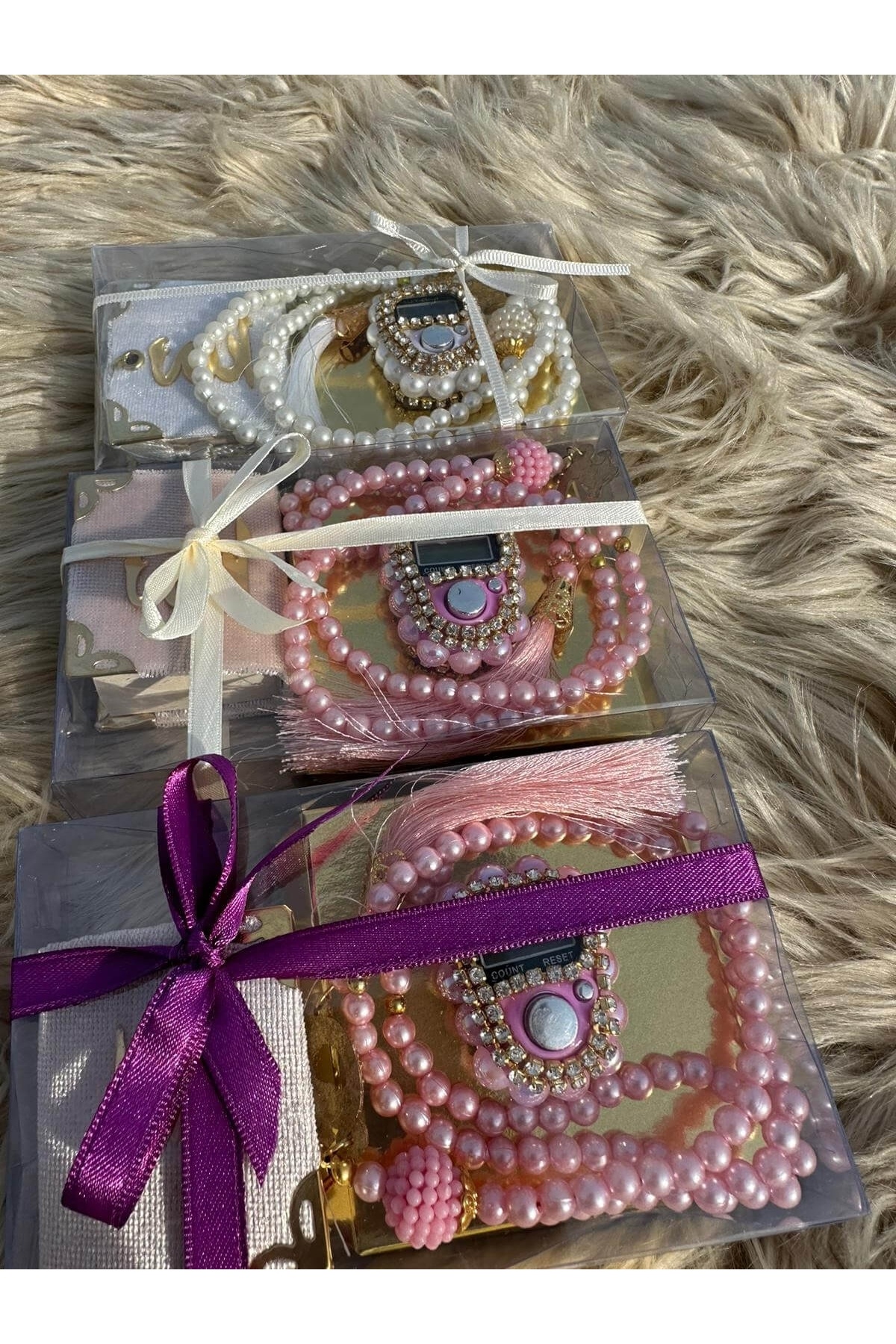 begün 10 Adet Karışık Renk 3'lü Hediye Seti..Mini Kur'an, İnci Tesbih ...