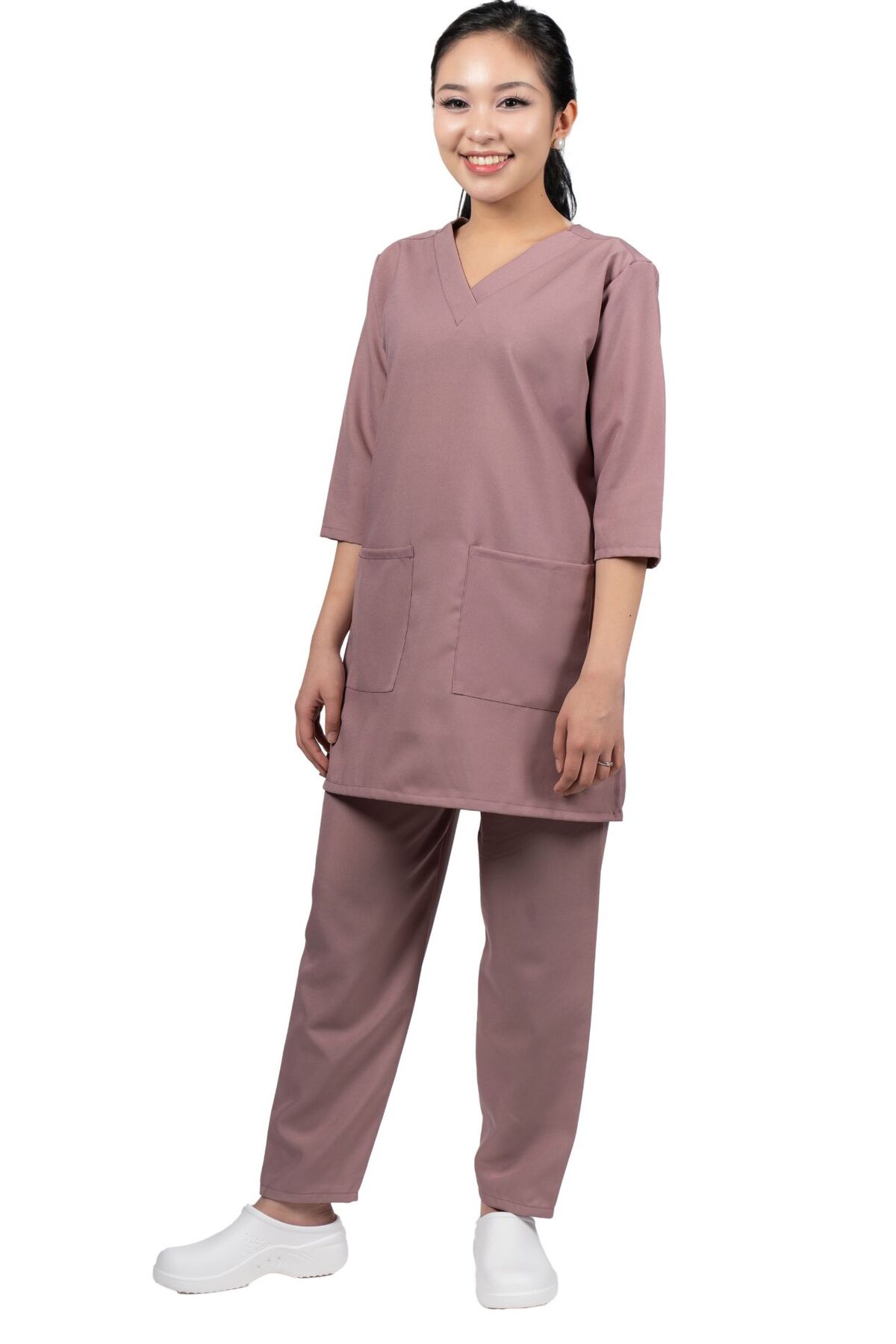 ABSHIR Housemaid/Khadama/Nanny Uniform Set, V-Neck Tunic with 3/4 ...