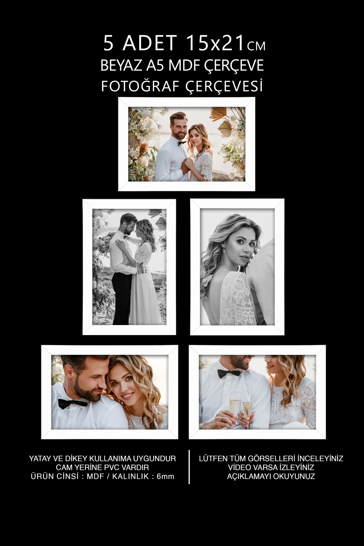 YEDİART 5 Adet 15x21 Çerçeve - Mdf Çerçeve - Fotoğraf Çerçevesi - A5 ...