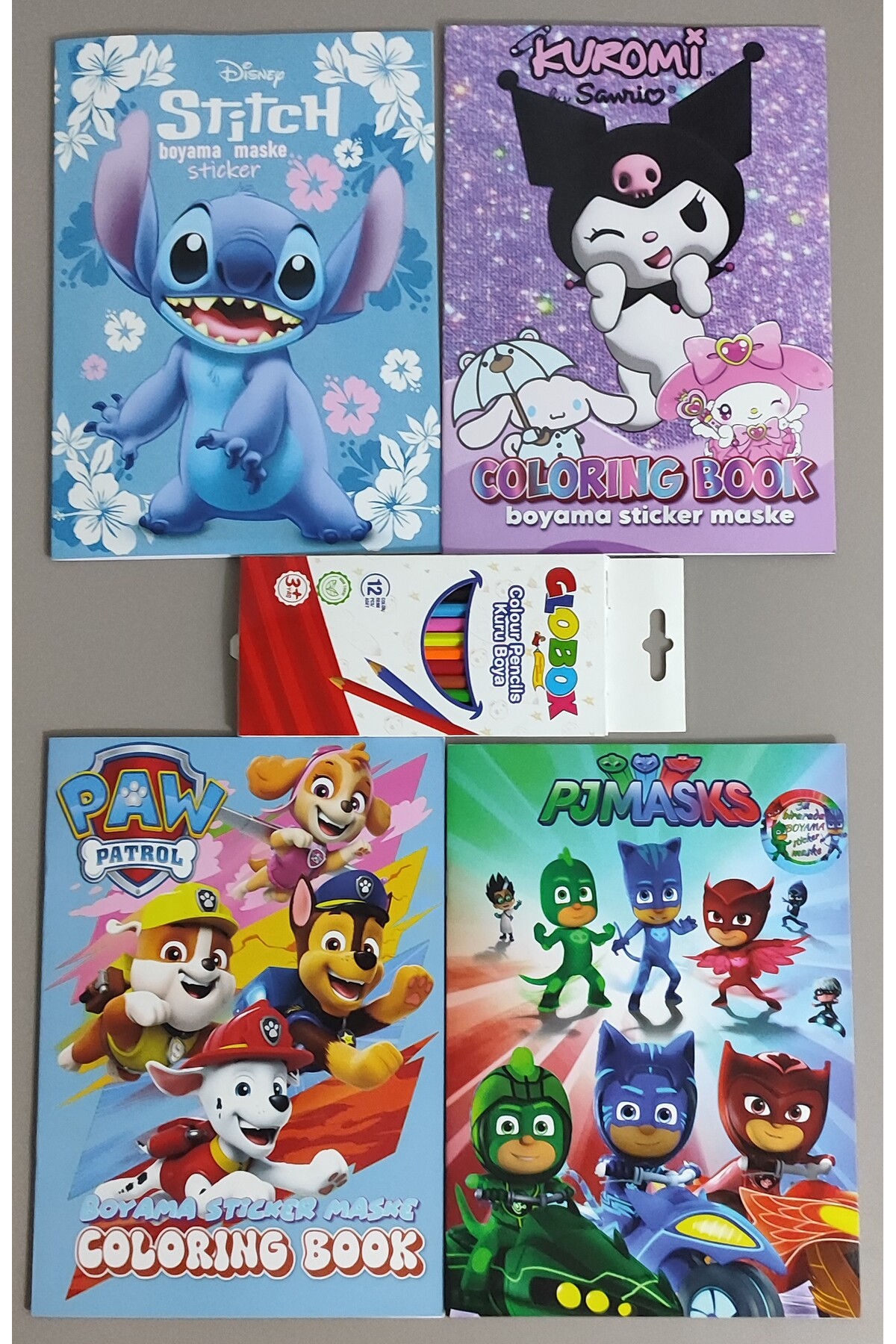 ada çanta kırtasiye 4 adet stickerli boyama kitabı ve 12 li kuru boya ...