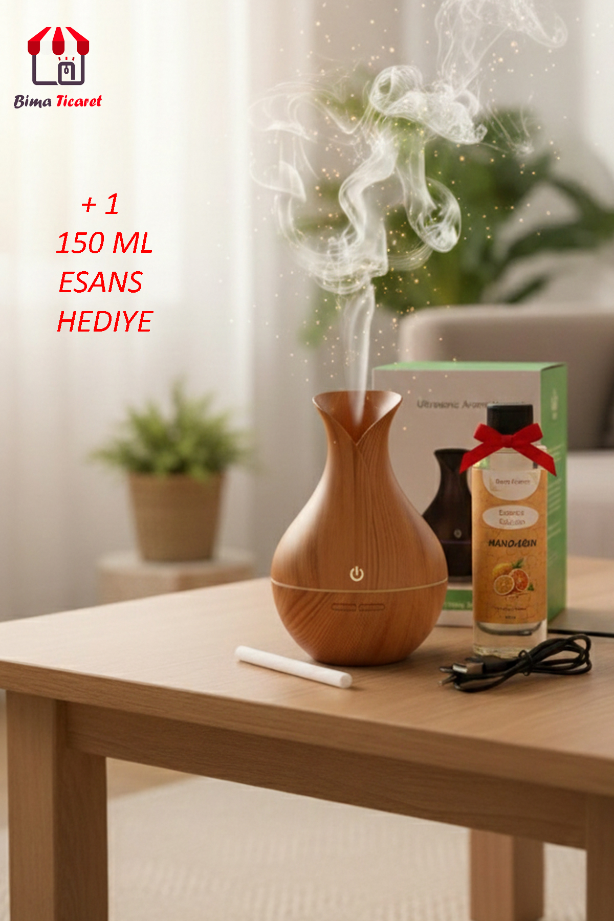Bima Ticaret AHŞAP VAZO MODELİ HAVA NEMLENDİRİCİ + 150 ML HEDİYE ESANS ...