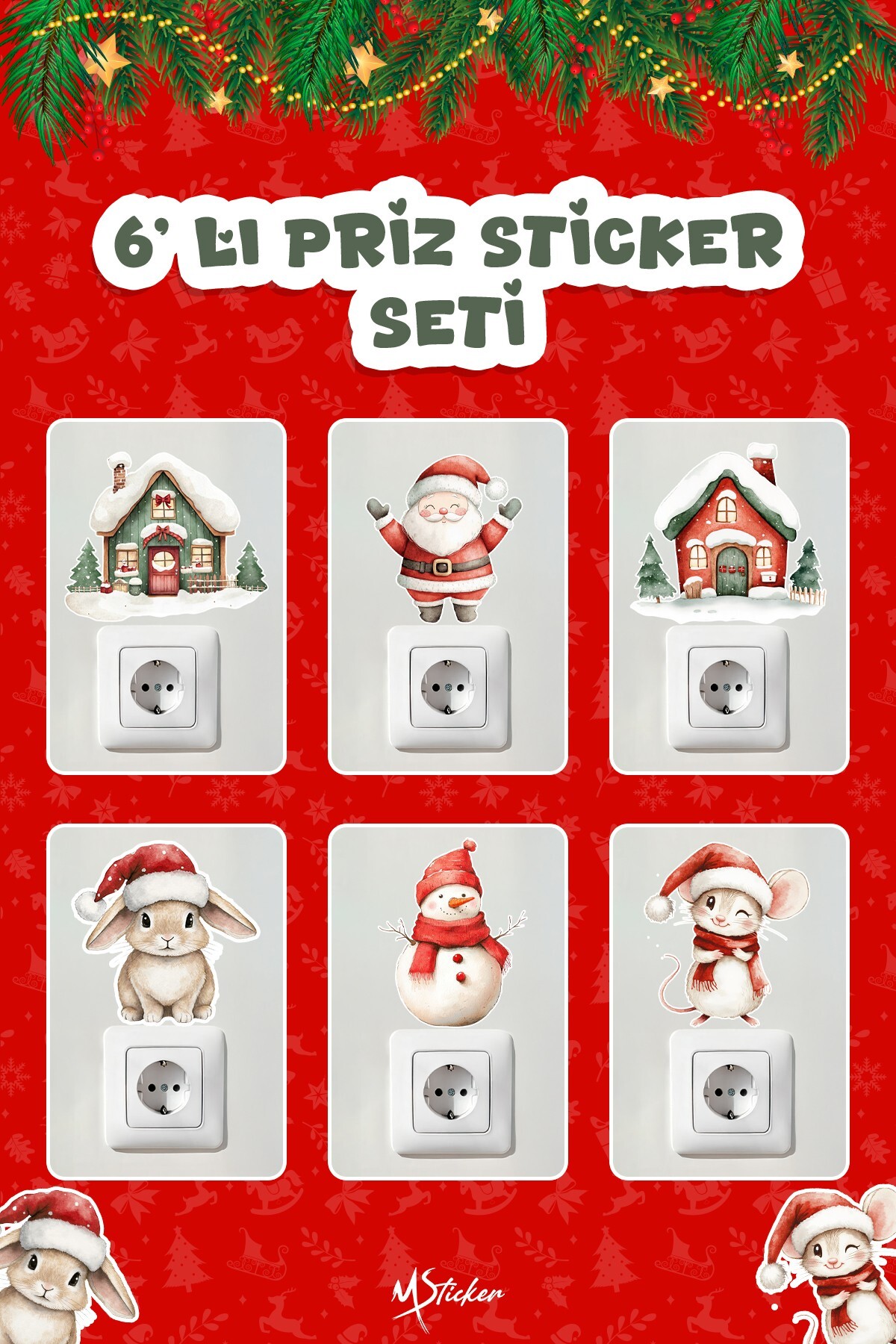 MSticker 6 lı Yeni Yıl Temalı Mini Sticker Priz Sticker Yılbaşı Yeni ...