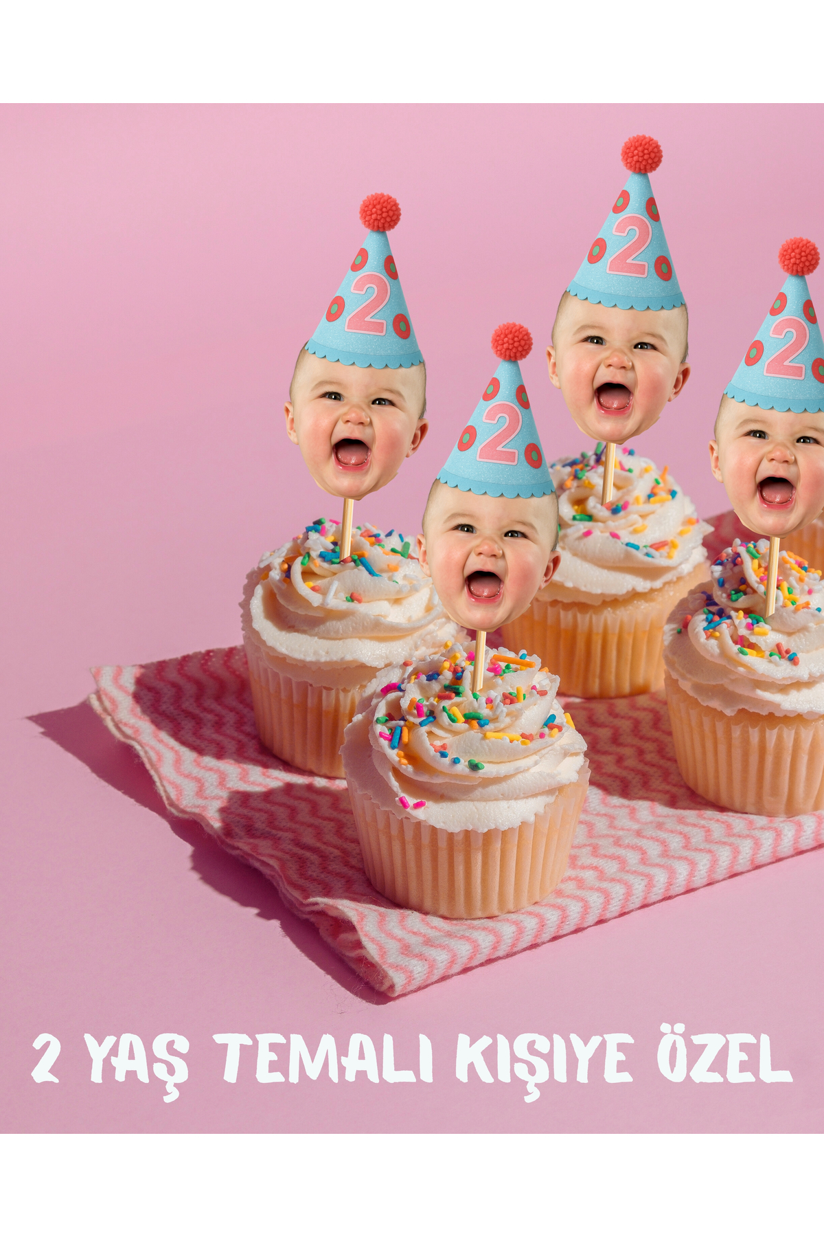 Dijital Nostal 2 Yaş Temalı Kişiye Özel Fotoğraflı 10 Adet Cupcake ...