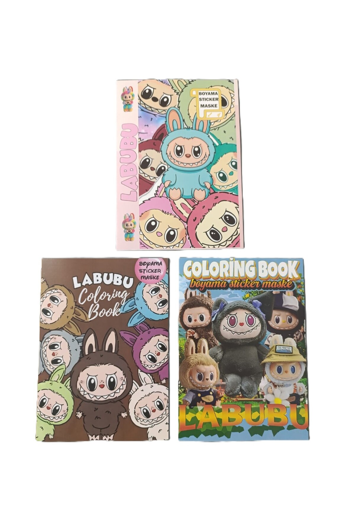 şahane parti 3 Adet Labubu Temalı Set Boyama Kitabı (Boyama , Sticer ...