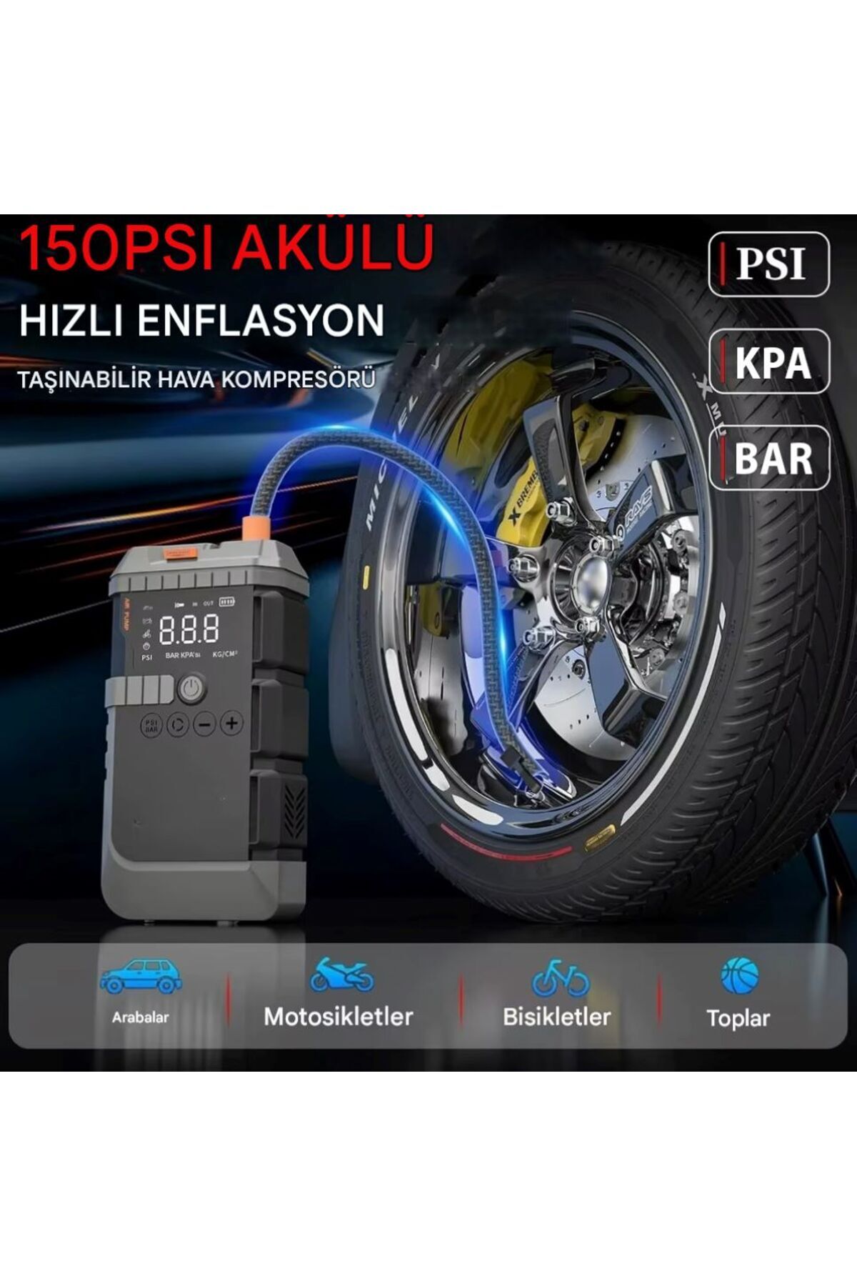 Ahanda Buldum 4'ü 1 Arada 12.000mAh Akü Takviye 150 PSI Dijital Hava ...