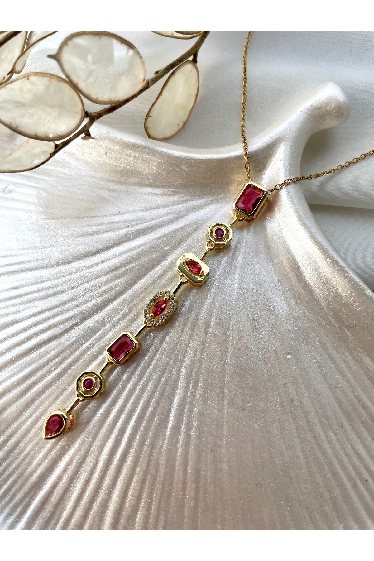 Modesa bijuteri Gold Çelik Barbie Pembe Taşlı Y Kolye – Hediye Kutulu ...