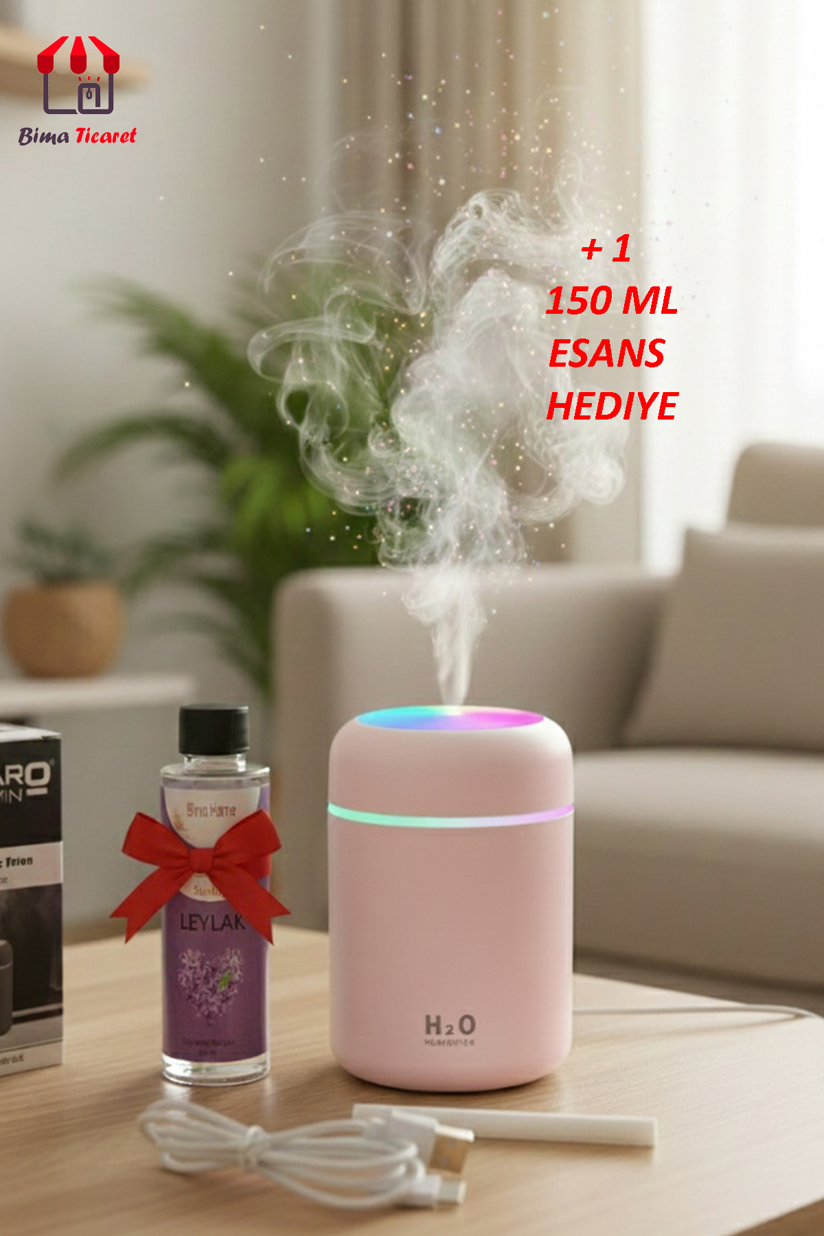 Bima Ticaret RENKLİ LED IŞIKLI HAVA NEMLENDİRİCİ + 150 ML HEDİYE ESANS ...