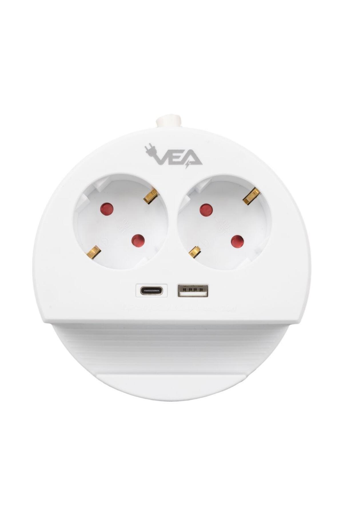 VEA VE- G1102C 2'li USB+ Type-C Girişli Anahtarlı 1.5 Metre Grup Priz ...