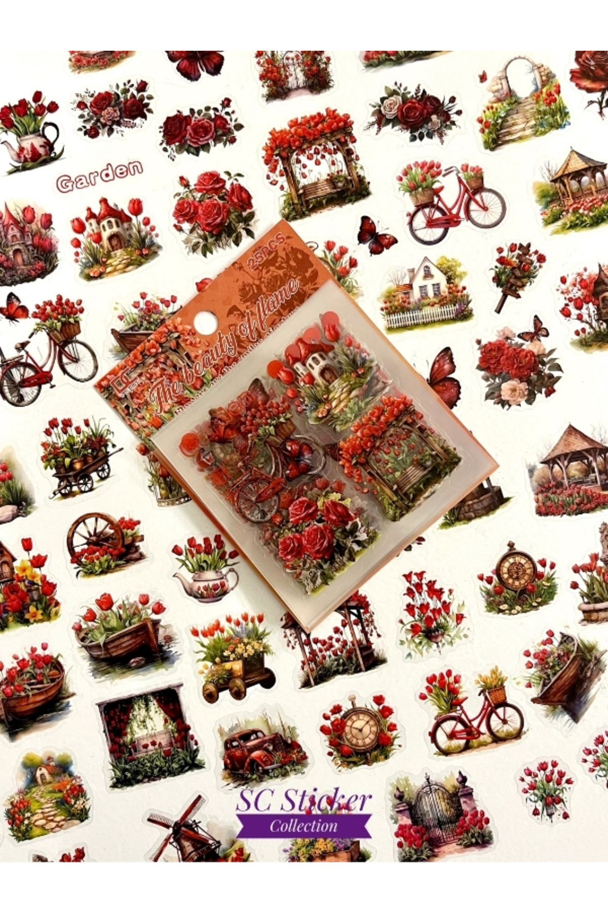 SC Sticker Collection Vintage Ruby Garden Kırmızı Çiçek ve Lale Temalı ...