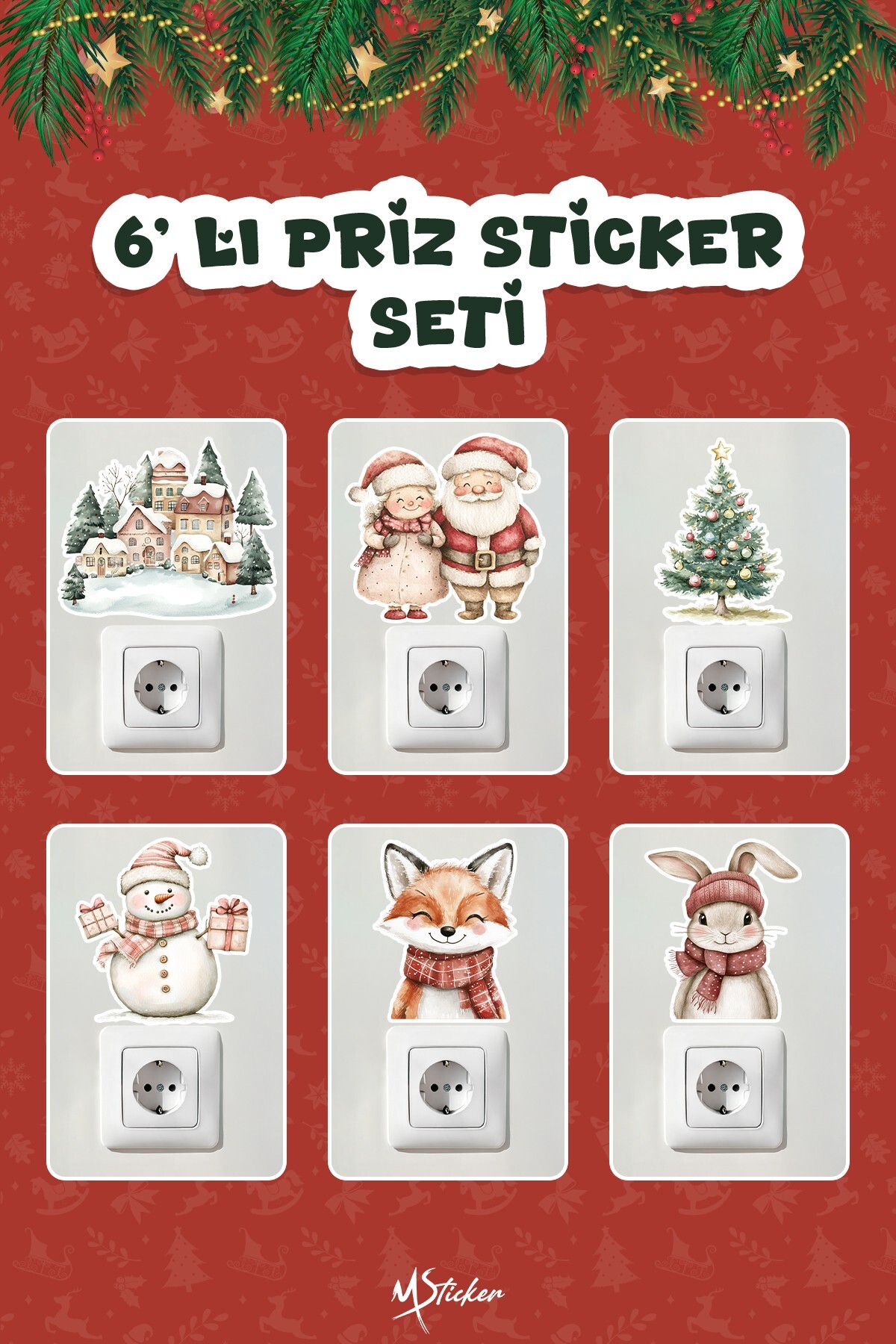 MSticker 6 lı Yeni Yıl Temalı Mini Sticker Priz Sticker Yılbaşı Yeni ...