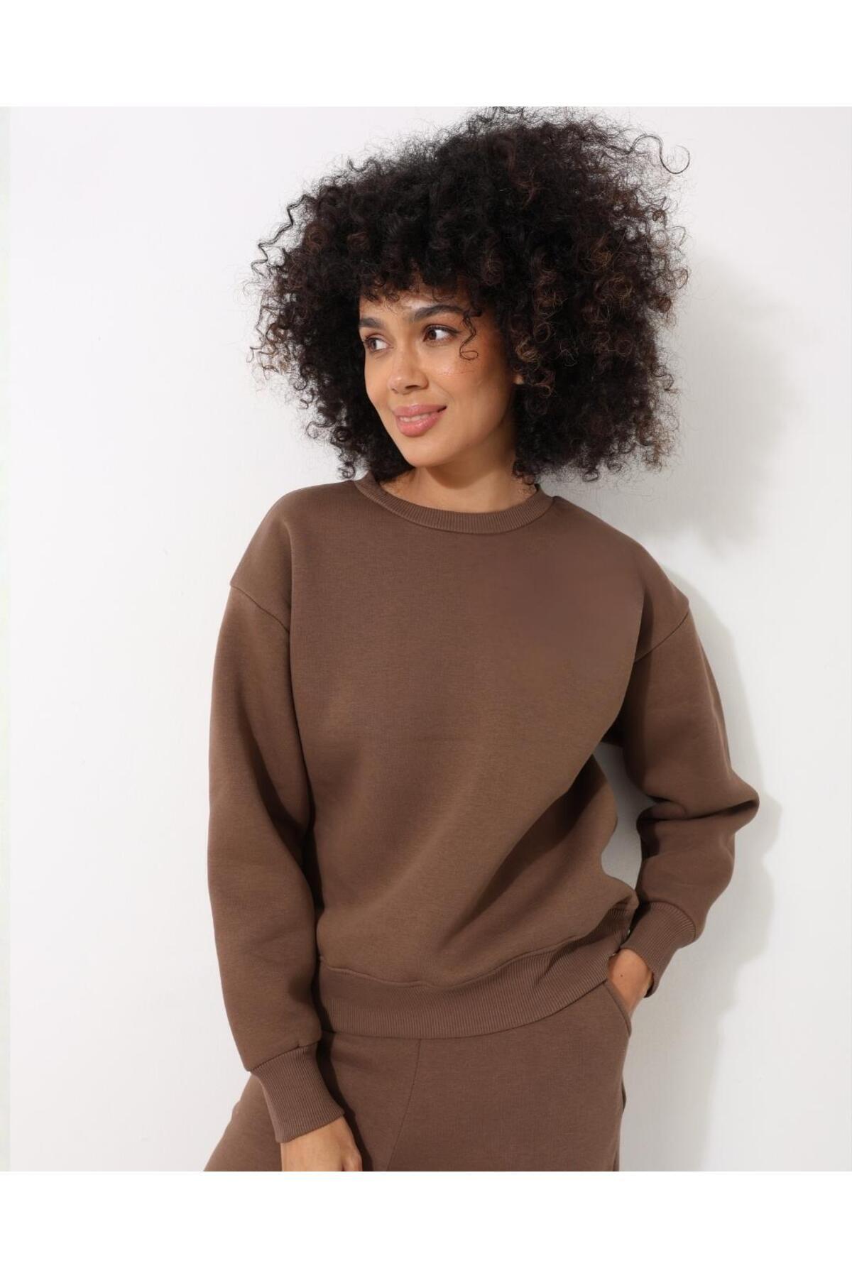 AMİDA Kadın Kahverengi Bisiklet Yaka Basic Sweatshirt - 2533 - Fiyatı ...