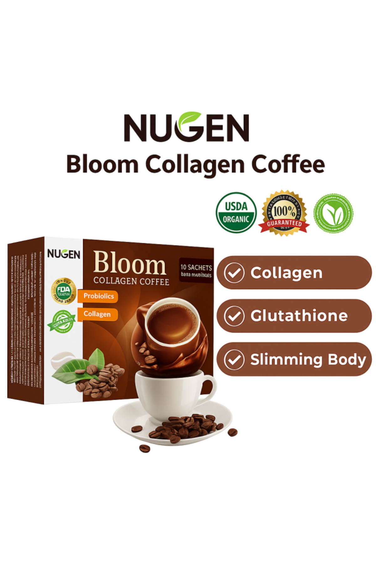NUGEN Bloom Organic Collagen Slimming Coffee, 10 Sachets, 10g- Trendyol