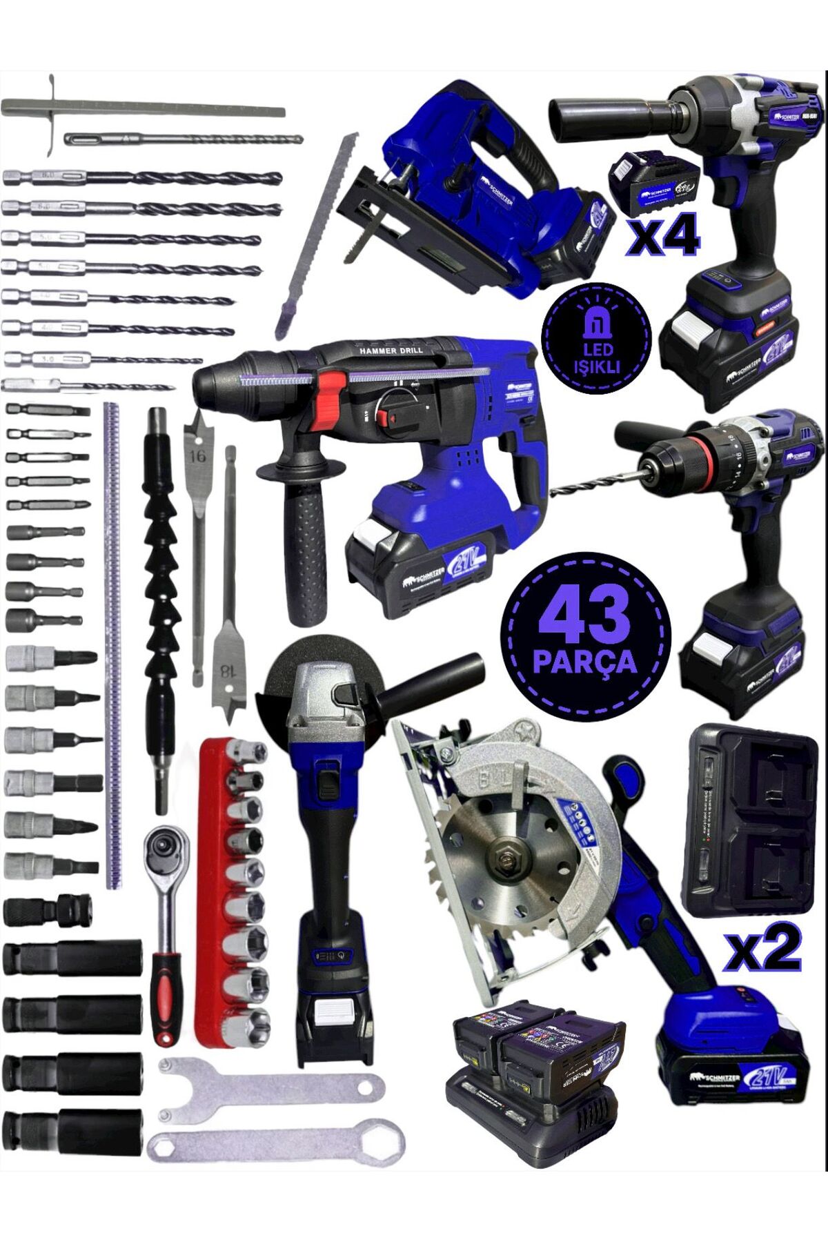 SCHMITZER Profesyonel 6’lı Set 21 V 43 Parça Şarjlı Hilti Matkap Somun ...