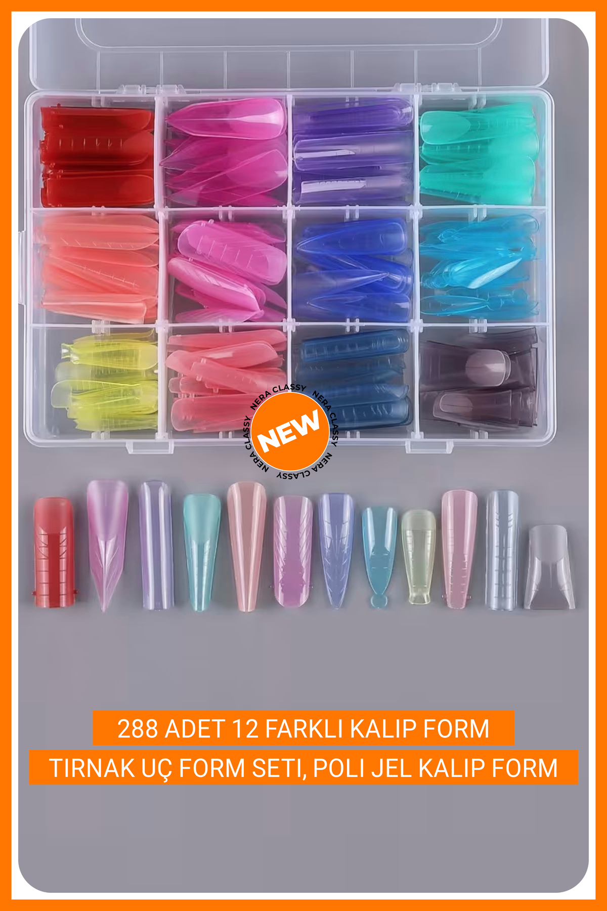 Nera Classy Renkli 288 Adet 12 Farklı Kalıp Tırnak Uç Form Seti, Poli ...