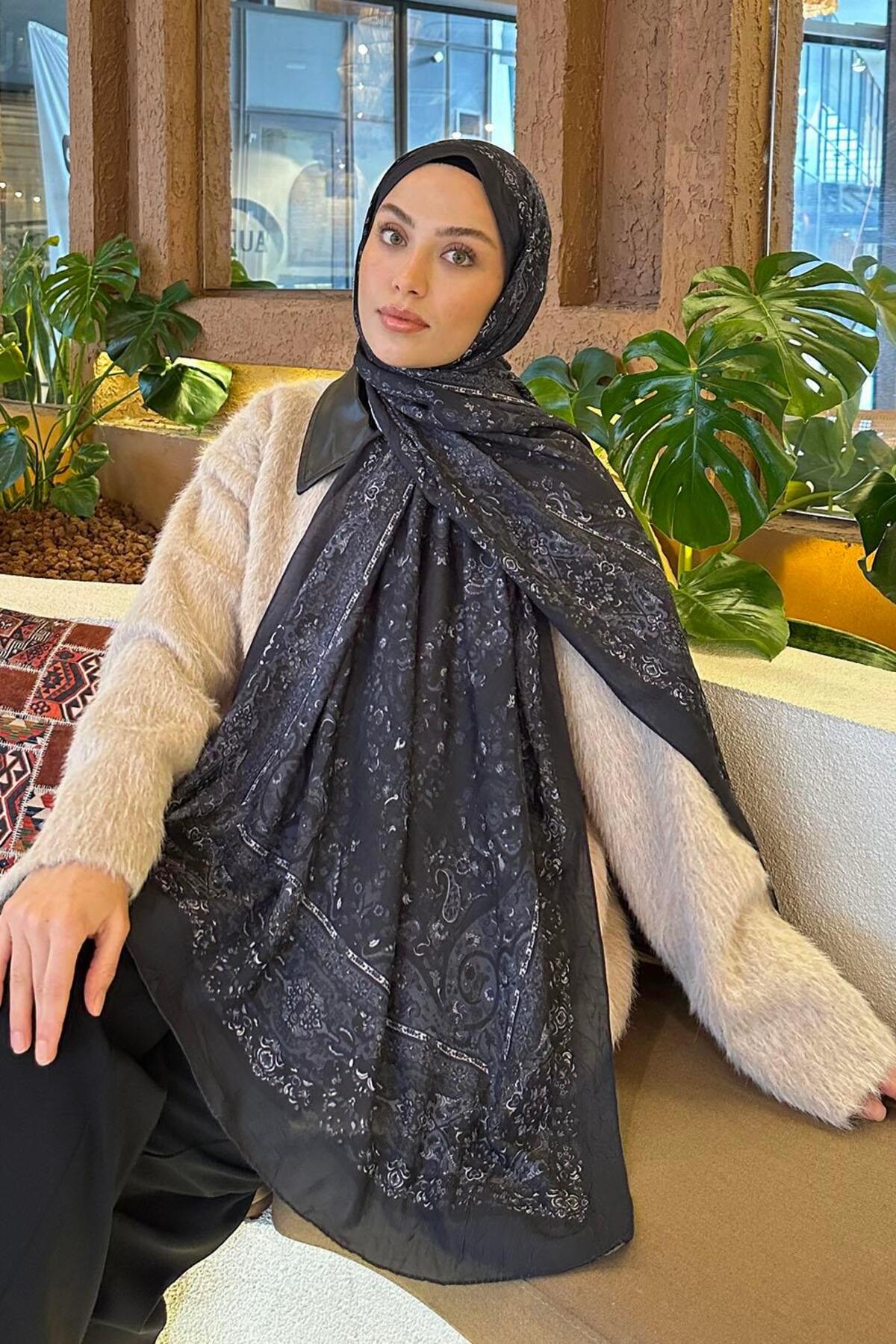 Lamelif Retro Desen Bambu Şal Antrasit - Fiyatı, Yorumları