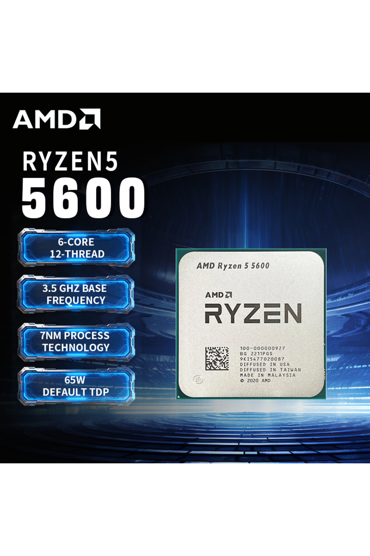 Amd NEW Ryzen 5 5600 R5 5600 3.5 GHz 6-Core 12-Thread CPU Processor 7NM ...