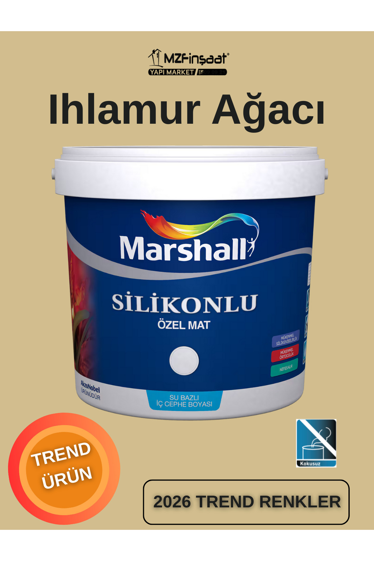 Marshall Silikonlu Özel Mat Silinebilir Kokusuz İç Cephe Boyası Ihlamur ...