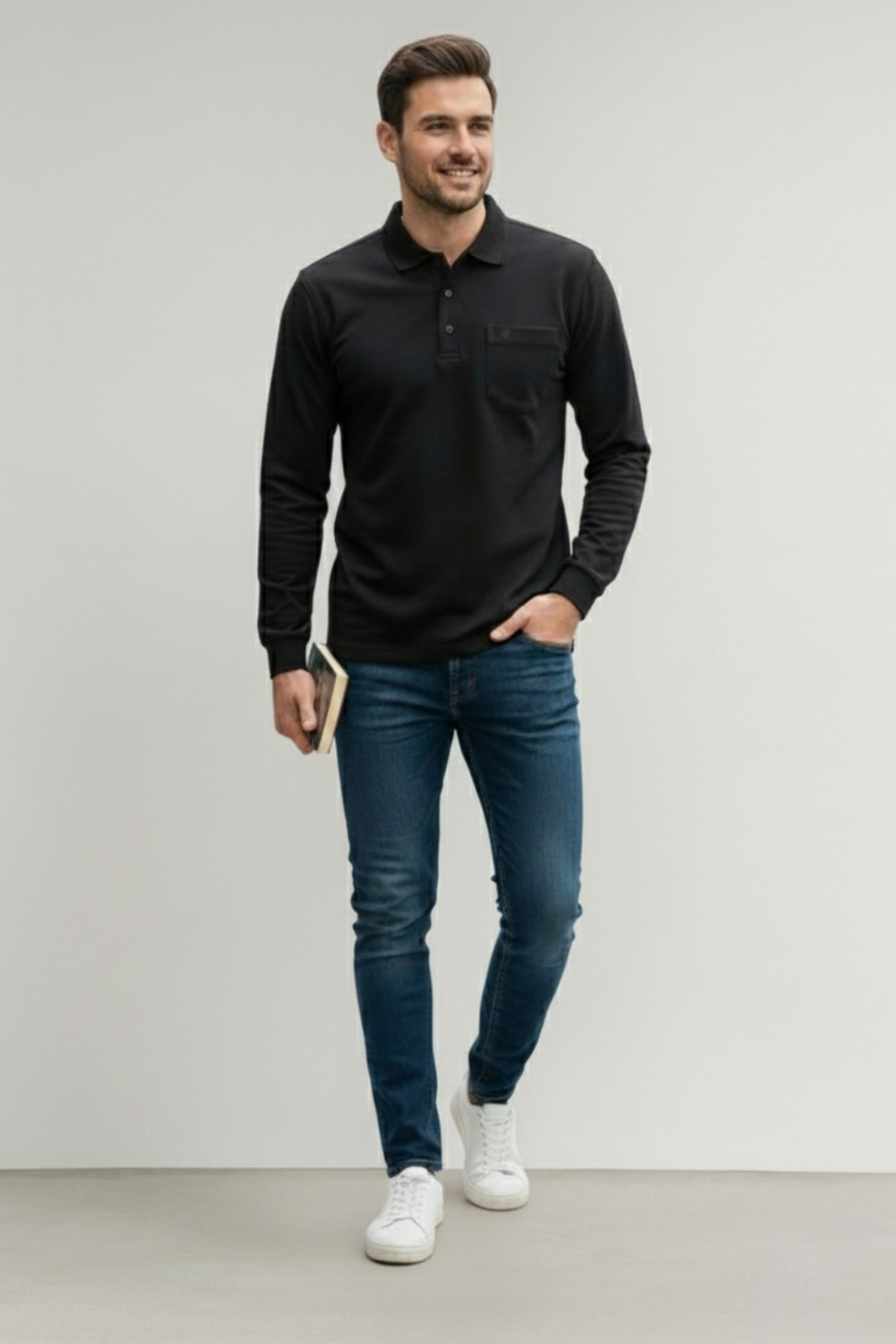 SİMENTİ Erkek Siyah Uzun Kollu Polo Yaka Sweatshirt – Basic Model ...