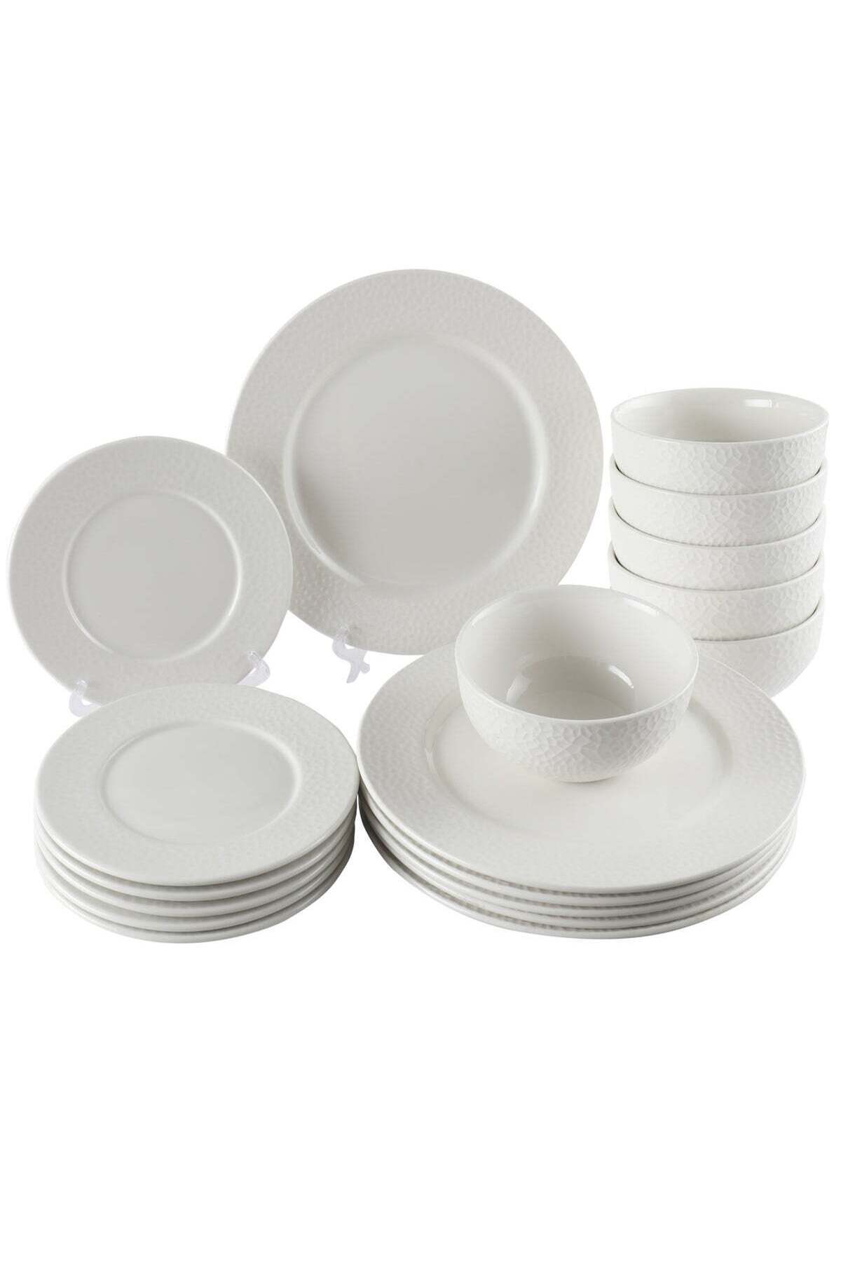 East from Noon 18-Piece Porcelain Dinner Set with Modern Design- Trendyol