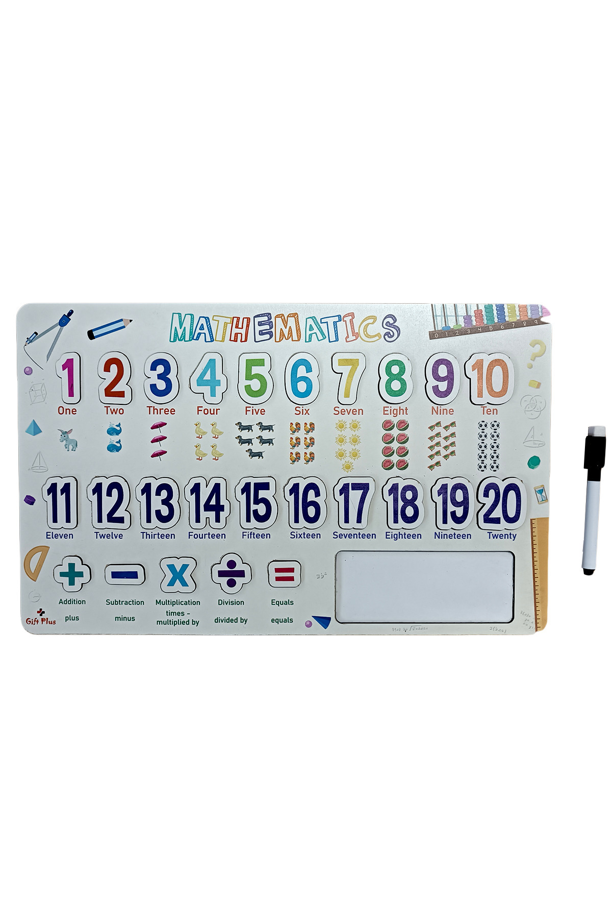 gift plus English Math Learning Board – Numbers 1–20, Operation Symbols ...