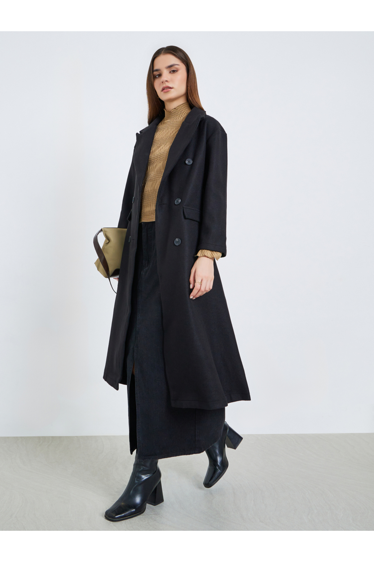 Styli Women Midi Double-Breasted Coat- Trendyol