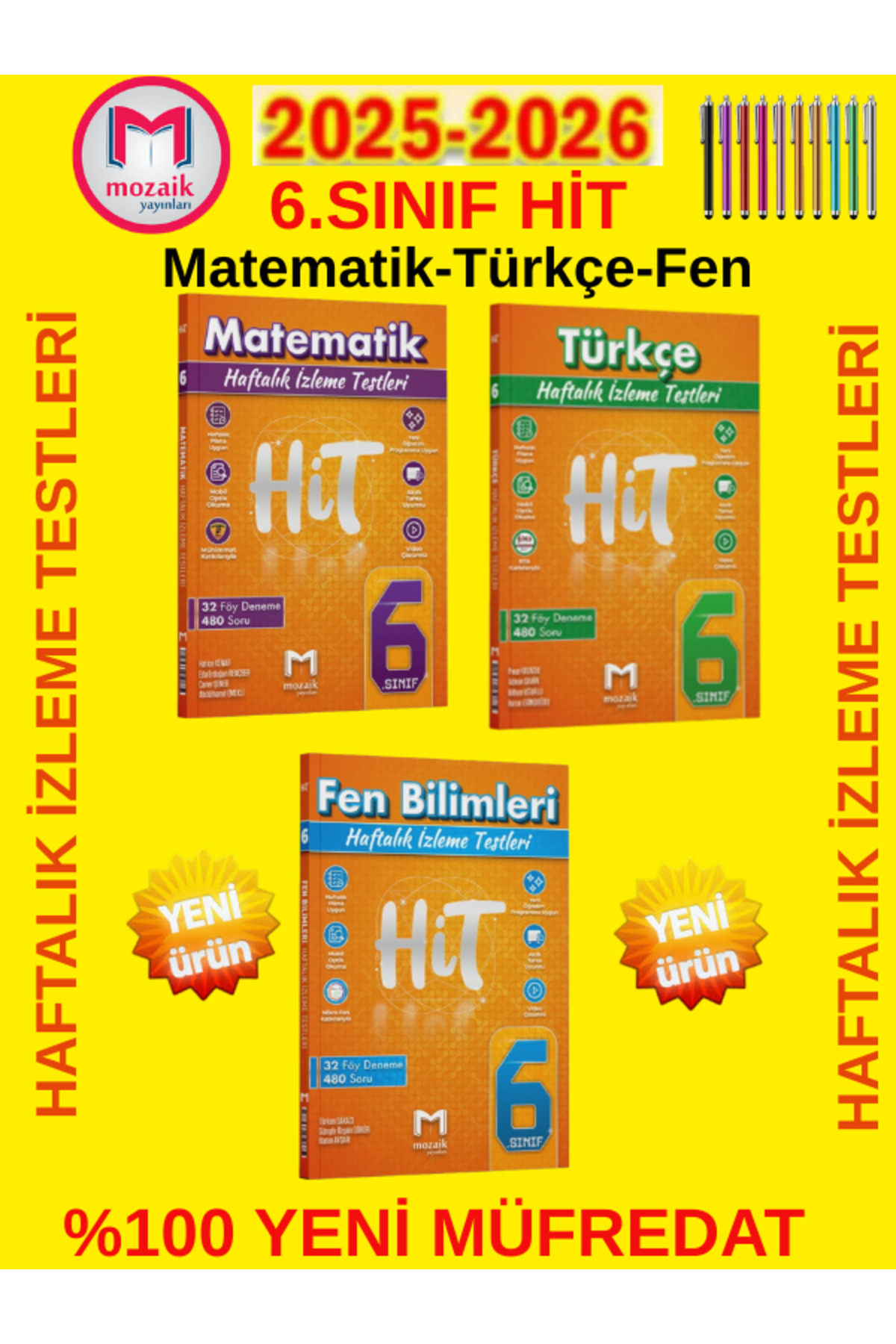 Mozaik Yayınları 6.Sınıf %100 Yeni Müfredat Hit Matematik-Türkçe-Fen ...