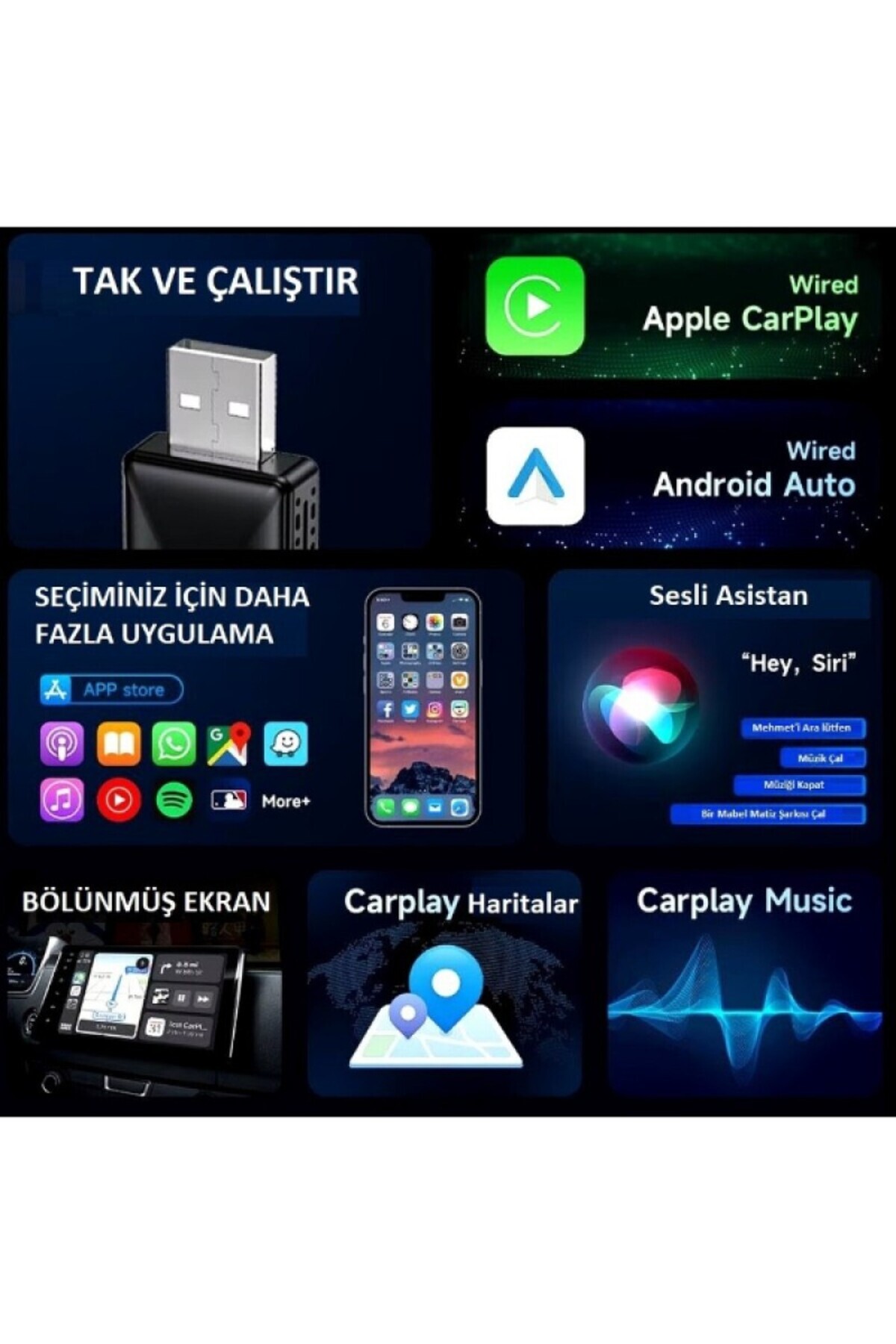 Brentino ANDROID CAR PLAY ADAPTÖR BLUETOOTH 5.4 WIFI 6 KABLOSUZ CARPLAY ...