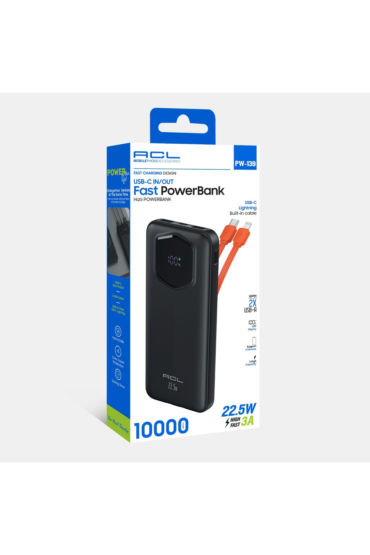 ACL 10000 mAh 2XUsb 1XPd Hızlı Şarj 22.5W Type-C Lightning Powerbank PW ...