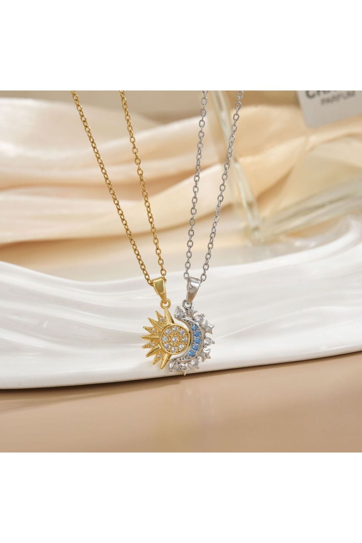 Choice 3 Couples Magnetic Necklaces Sun and Moon Angel Hug Heart ...