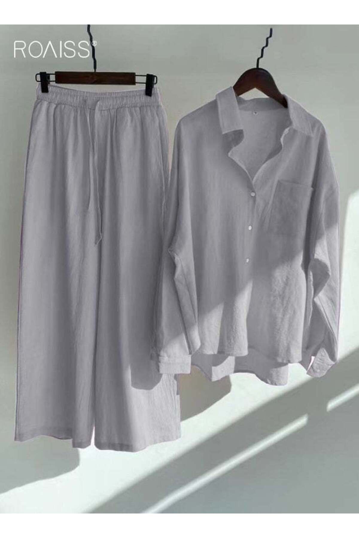 ROAISS Ladies 2 Piece Set New Trend Fashion Classic Solid Color Cotton ...