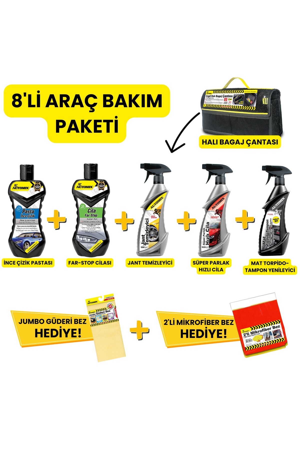 Automix 8’li Araç Bakım Seti – Pasta Cila Çizik Giderici Far Parlatma ...