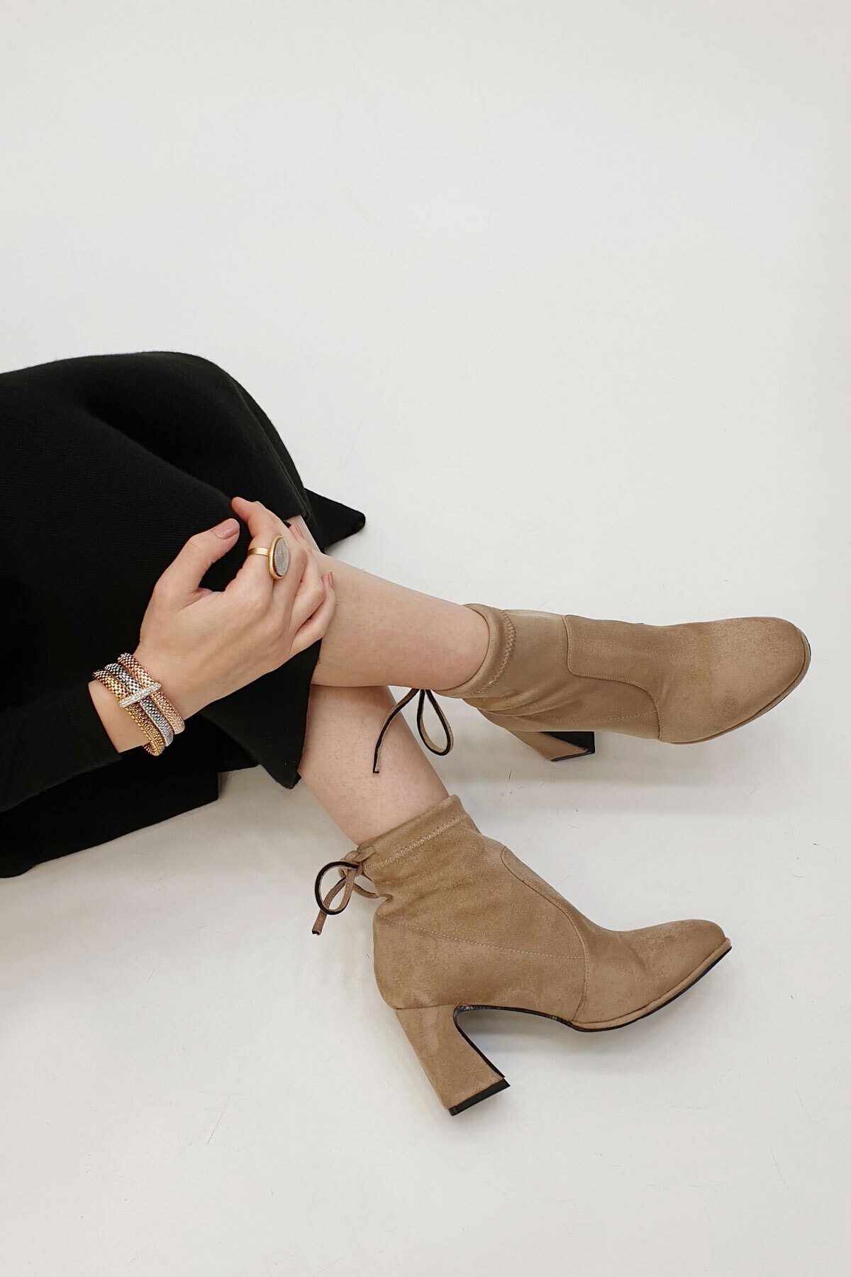 Marjin Kadın Vizon Süet Kopez Topuklu Bot