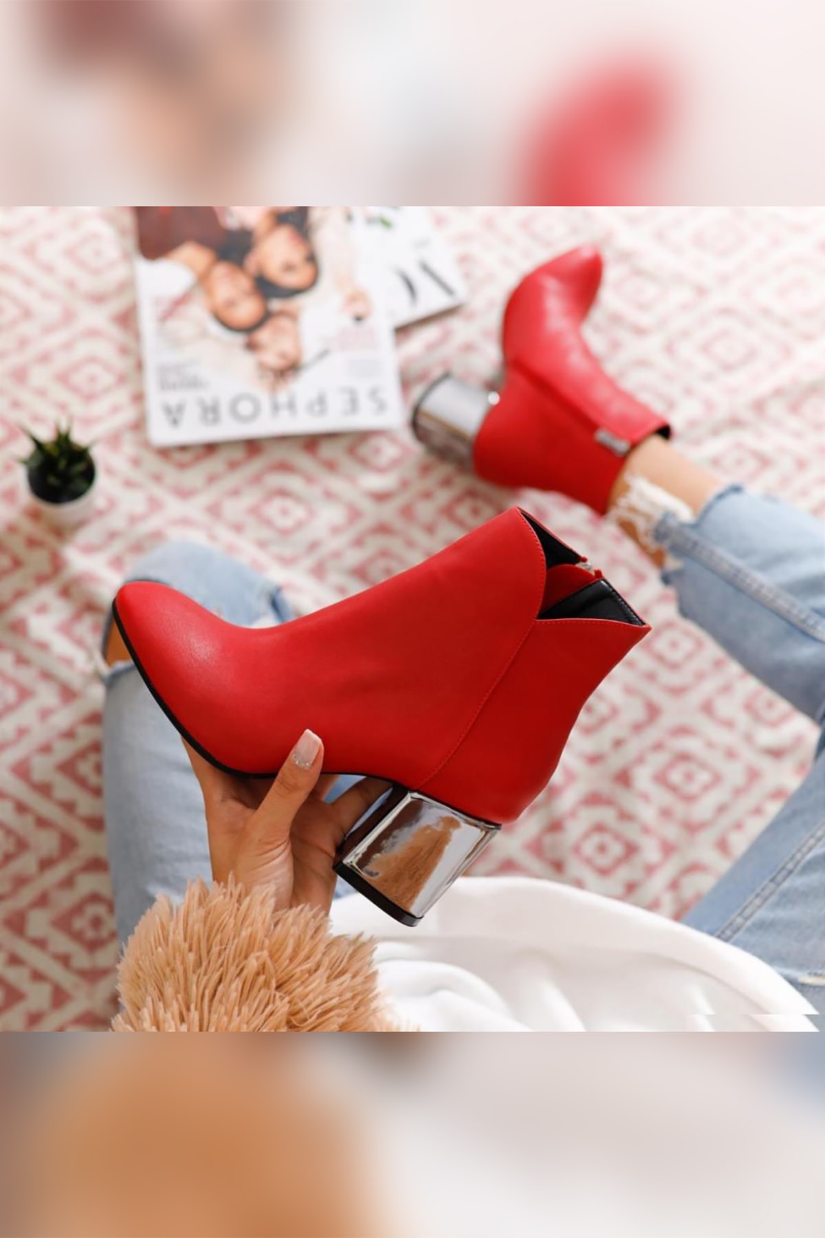 Limoya Madisyn Kırmızı Ayna Topuklu Bot Limoya Madisyn Kırmızı Ayna Topuklu Bot