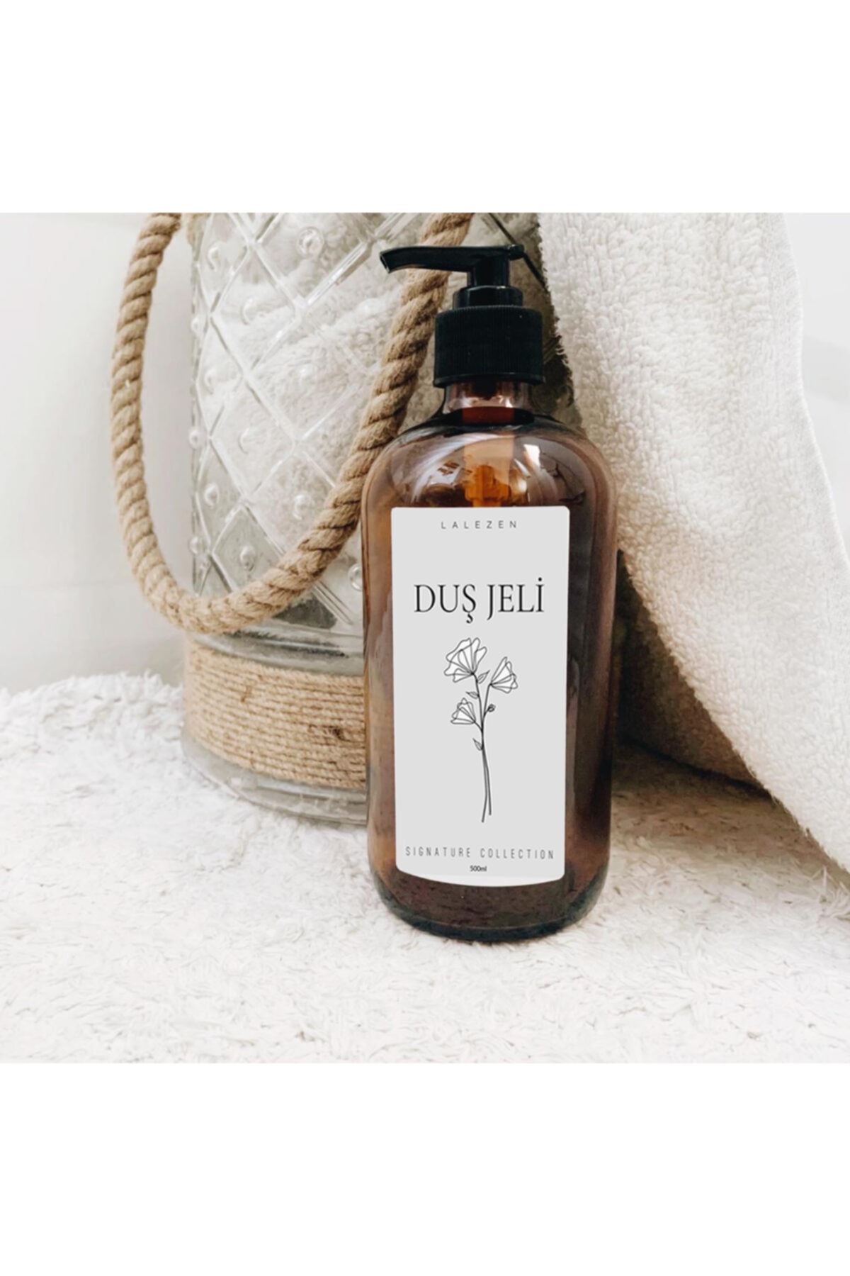 LALEZEN HOME 3lü Amber Cam Şişe Çiçekli Dusset Set 500ml Duş Jeli ...