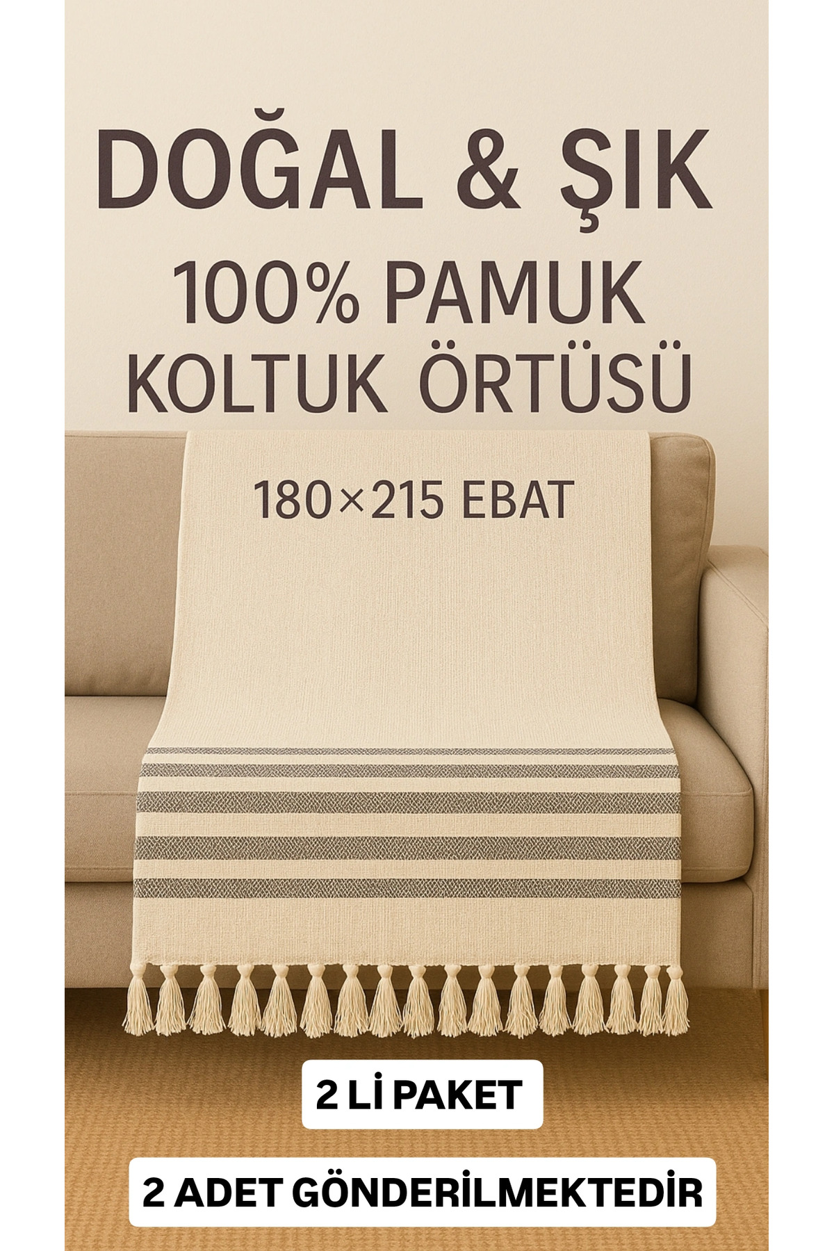 Loova 2 Adet Koltuk örtüsü %100 pamuklu 3 lü koltuğa uygun 180*215 ebat ...