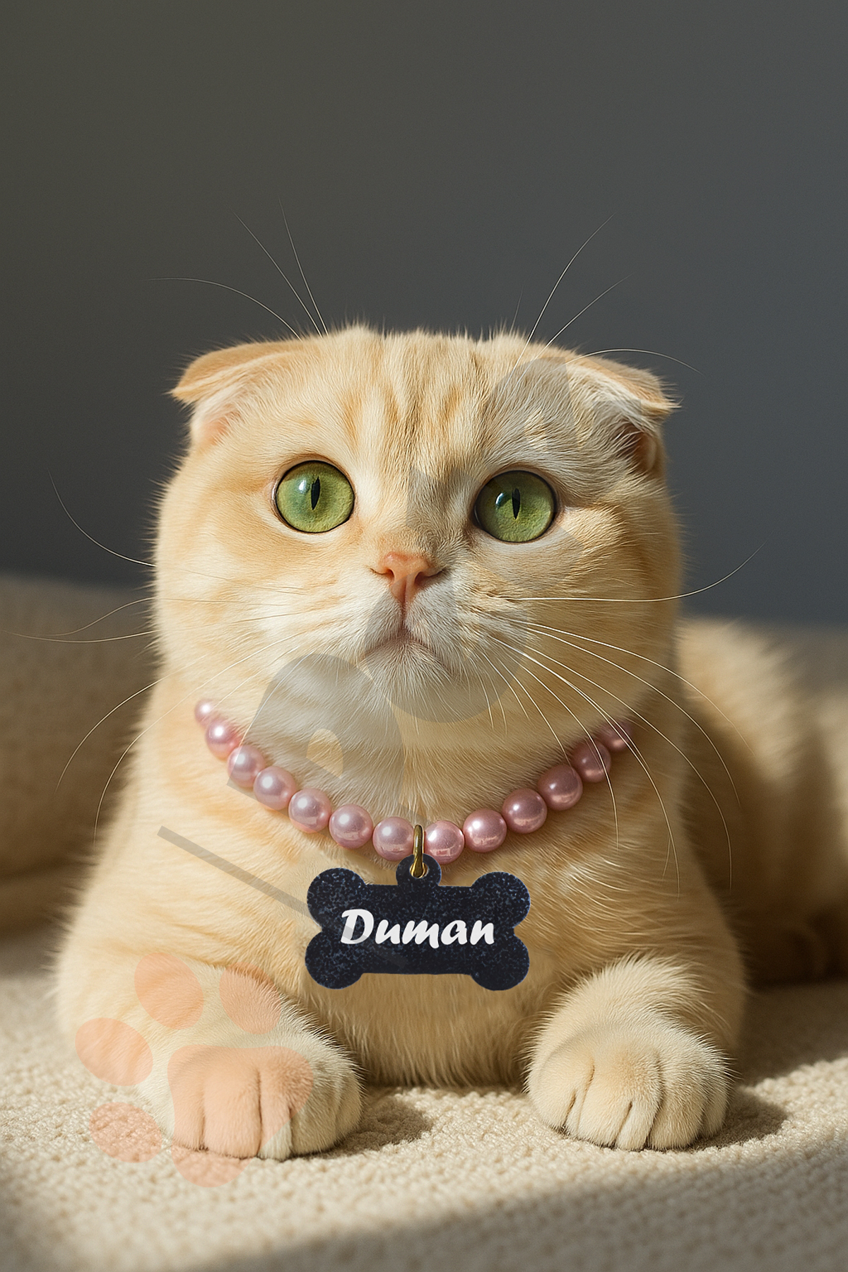 Petella İsimli Kedi Boyun Tasması Pembe İncili Ayarlanabilir Künyeli ...