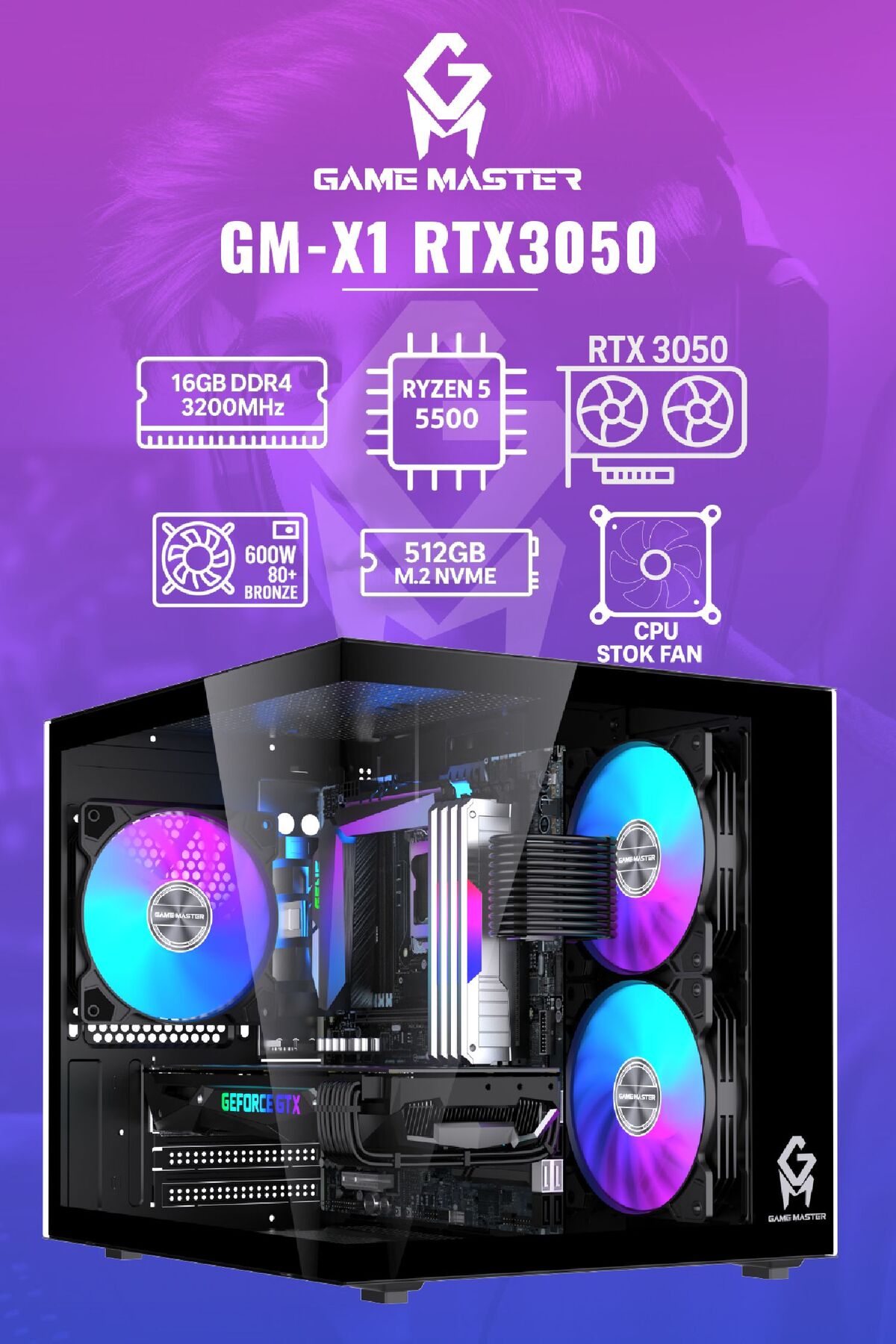 GM Game Master GM-X1 Ryzen 5 5500 16GB Ram 512GB M.2 RTX3050 6GB 96 Bit ...
