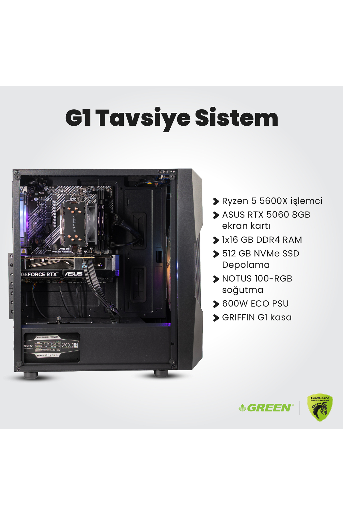 Green GRIFFIN G1 | RTX 5060 Gaming PC | Ryzen 5 5600X | 16GB Ram ...