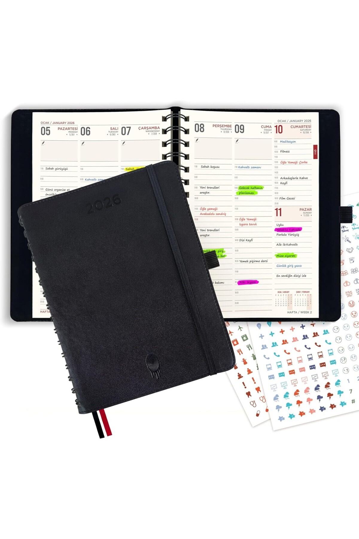 AyrStore 2026 Ajanda, A5 Spiralli Deri Planlayıcı, 14 Aylık Akademik ...