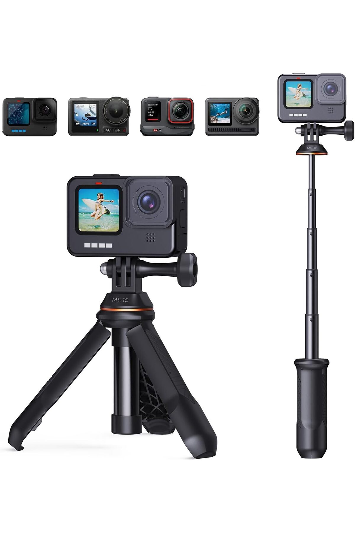 K&F CONCEPT 33.5cm/13.2" Mini Tripod Selfie Stick for Action Camera ...