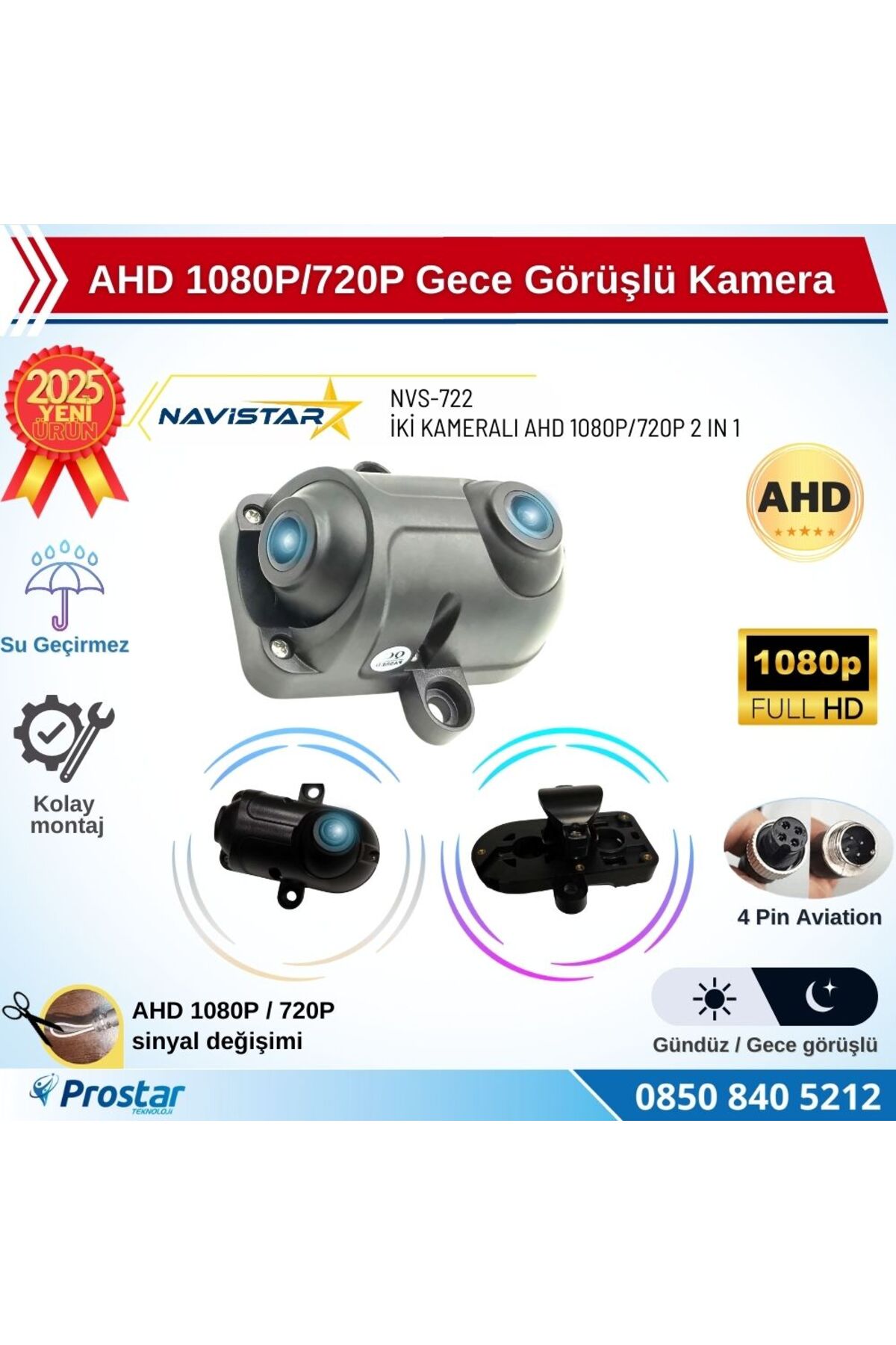 Navistar İki kameralı AHD 1080P/720P Yan ve arka için Profesyonel Metal ...