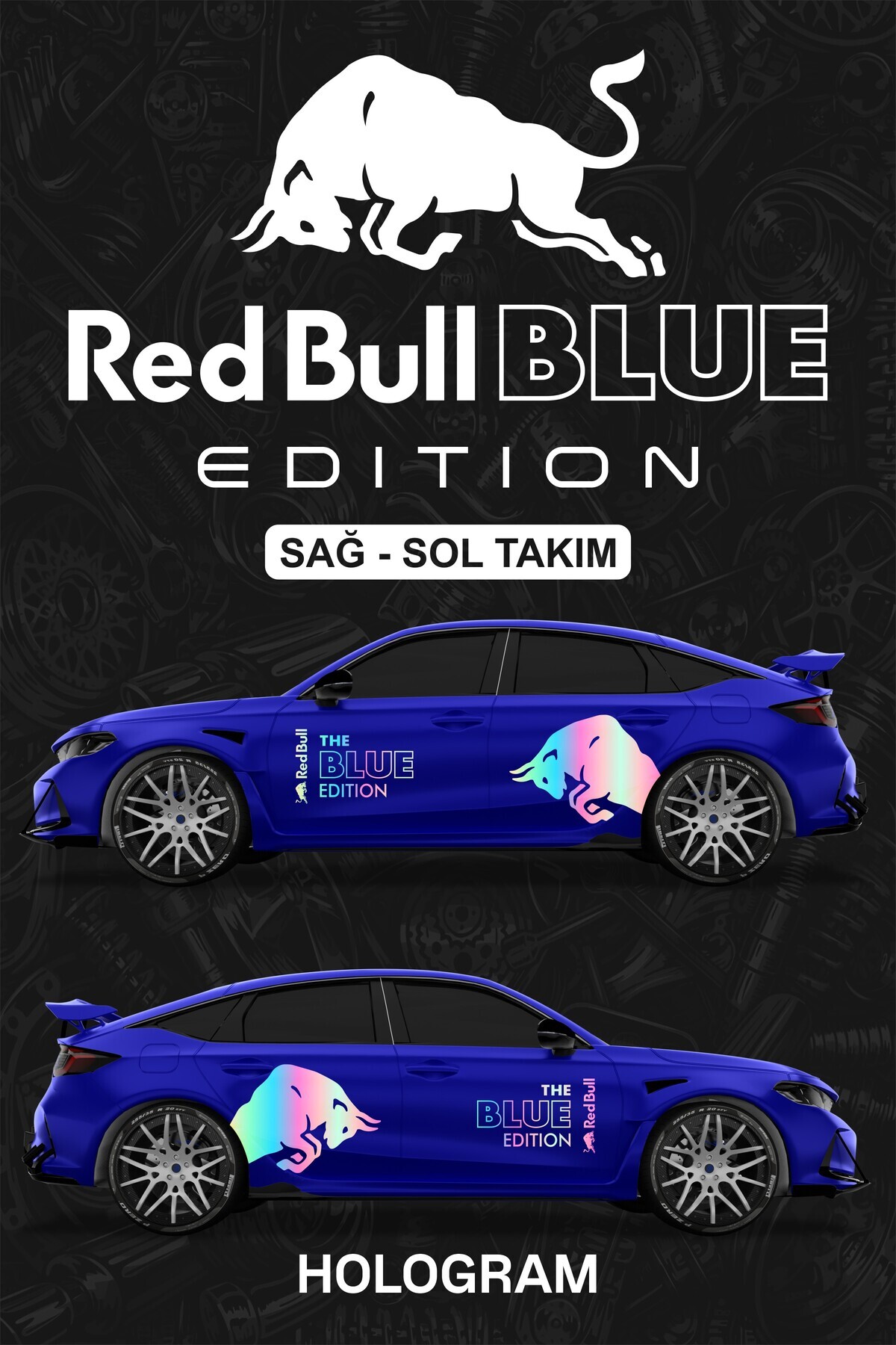 Stikacar RED BULL BLUE EDITION STİCKER - Yan Gövde Kaplama Seti ...